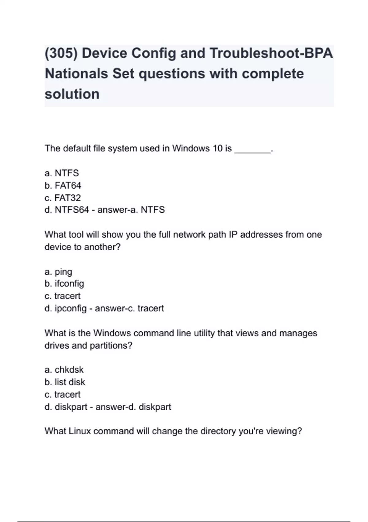 (305) Device Config and Troubleshoot-BPA Nationals Set questions with ...