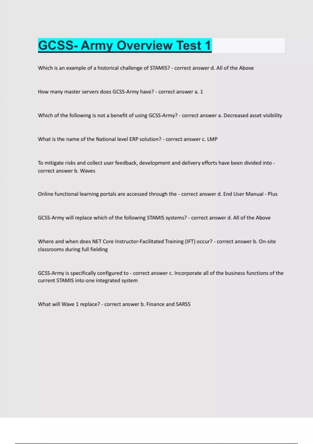 GCSS- Army Overview Test 1 Correct answers latest update - GCSS-Army ...