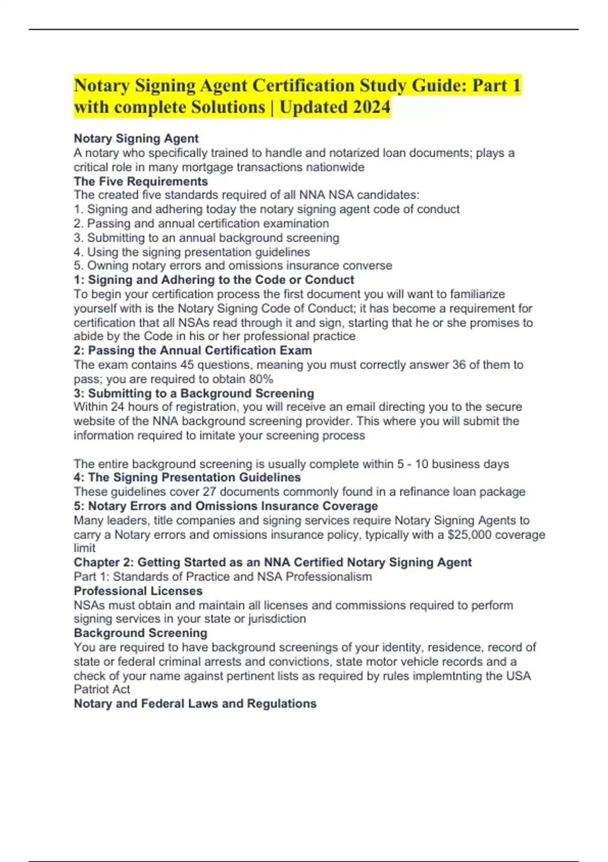 Notary Signing Agent Certification Study Guide: Part 1 with complete ...
