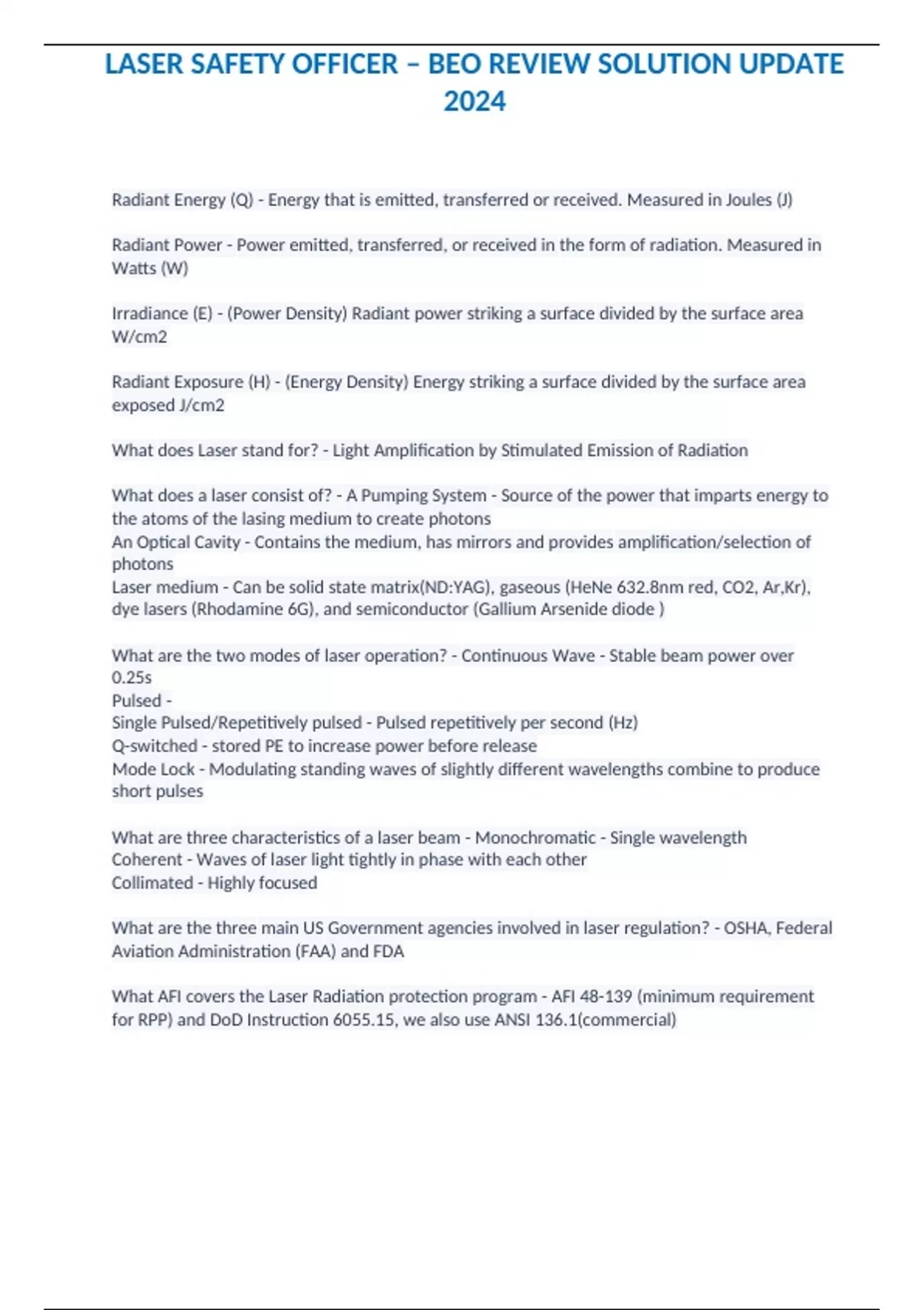 LASER SAFETY OFFICER – BEO REVIEW SOLUTION UPDATE 2024 - LASER SAFETY ...