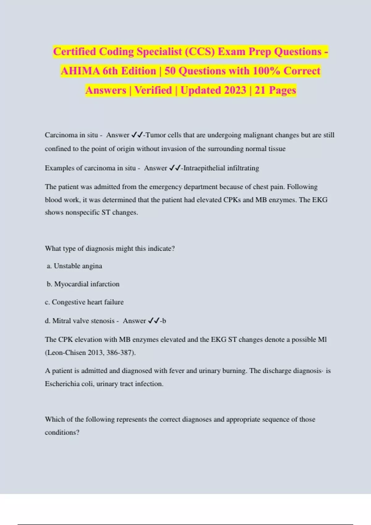 Certified Coding Specialist (CCS) Exam Prep Questions - AHIMA 6th ...