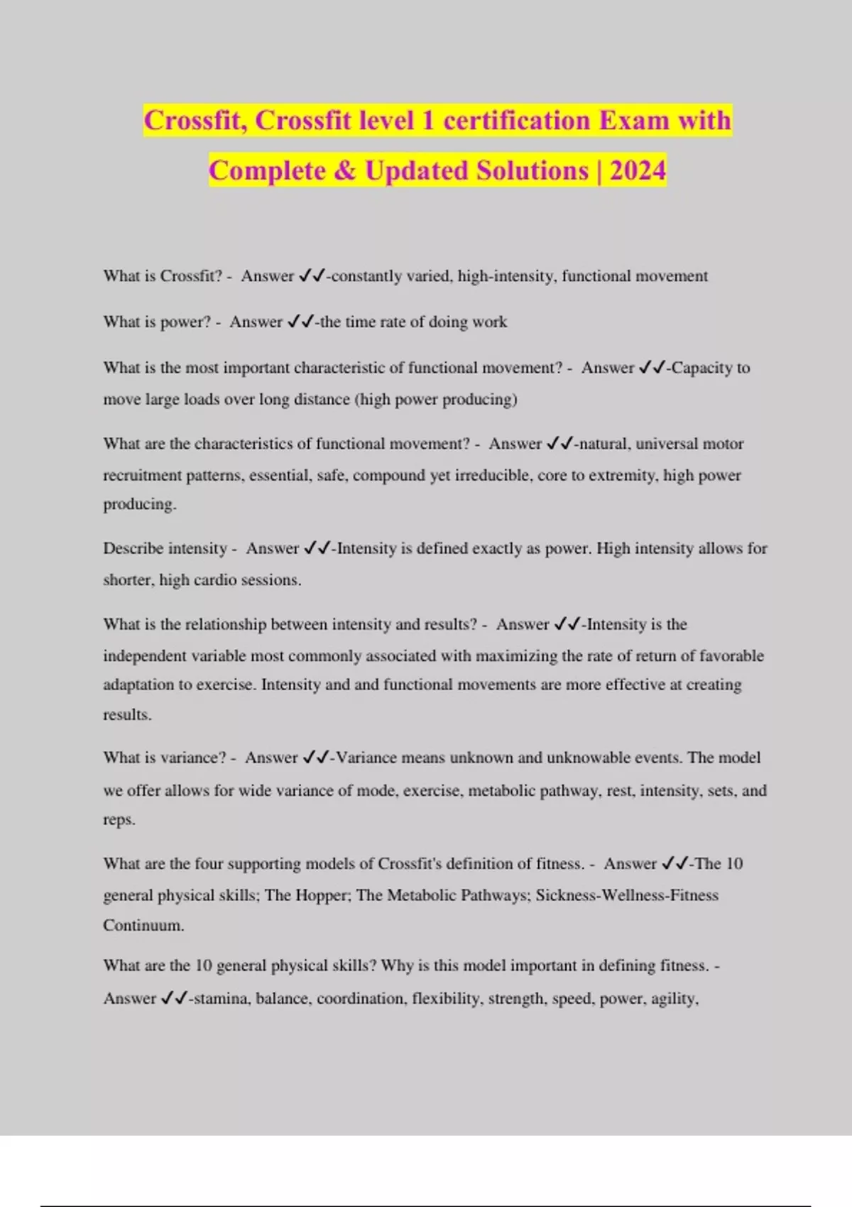 Crossfit, Crossfit level 1 certification Exam with Complete & Updated ...