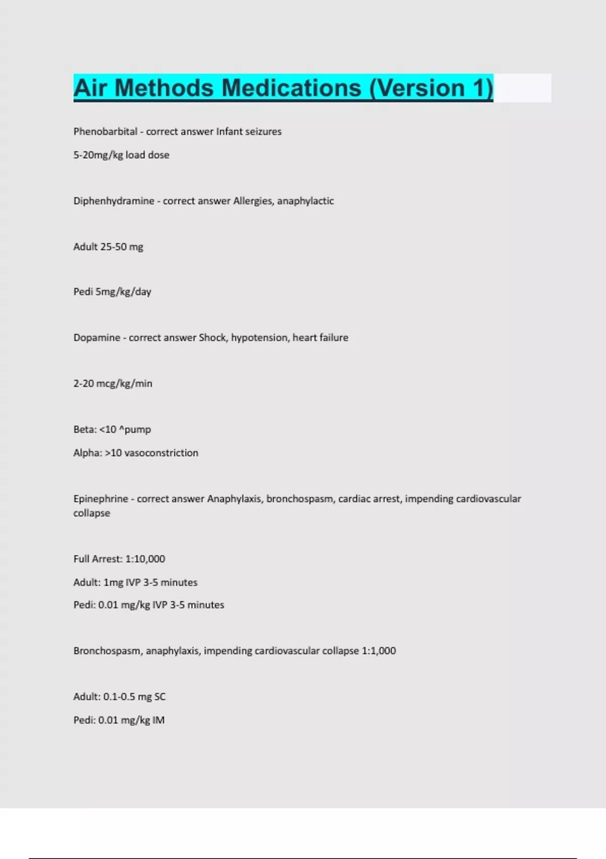 Air Methods Medications (Version 1) Verified answers latest update ...