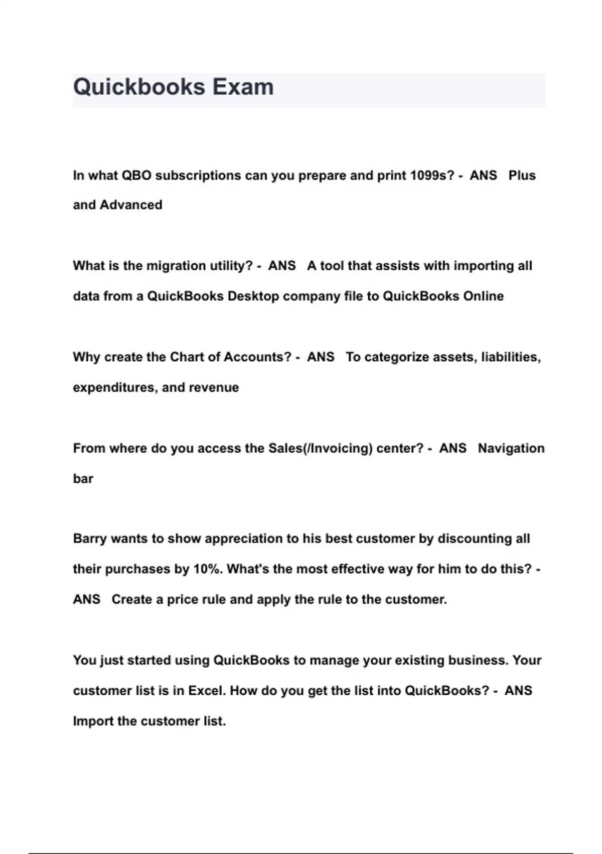 Quickbooks Exam QUESTIONS & ANSWERS 2024( A+ GRADED 100% VERIFIED ...