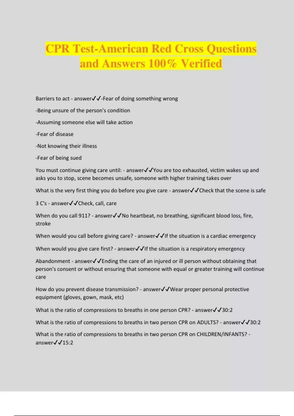AMERICAN RED CROSS CPR All Bundled Exams 2024/2025 with complete ...