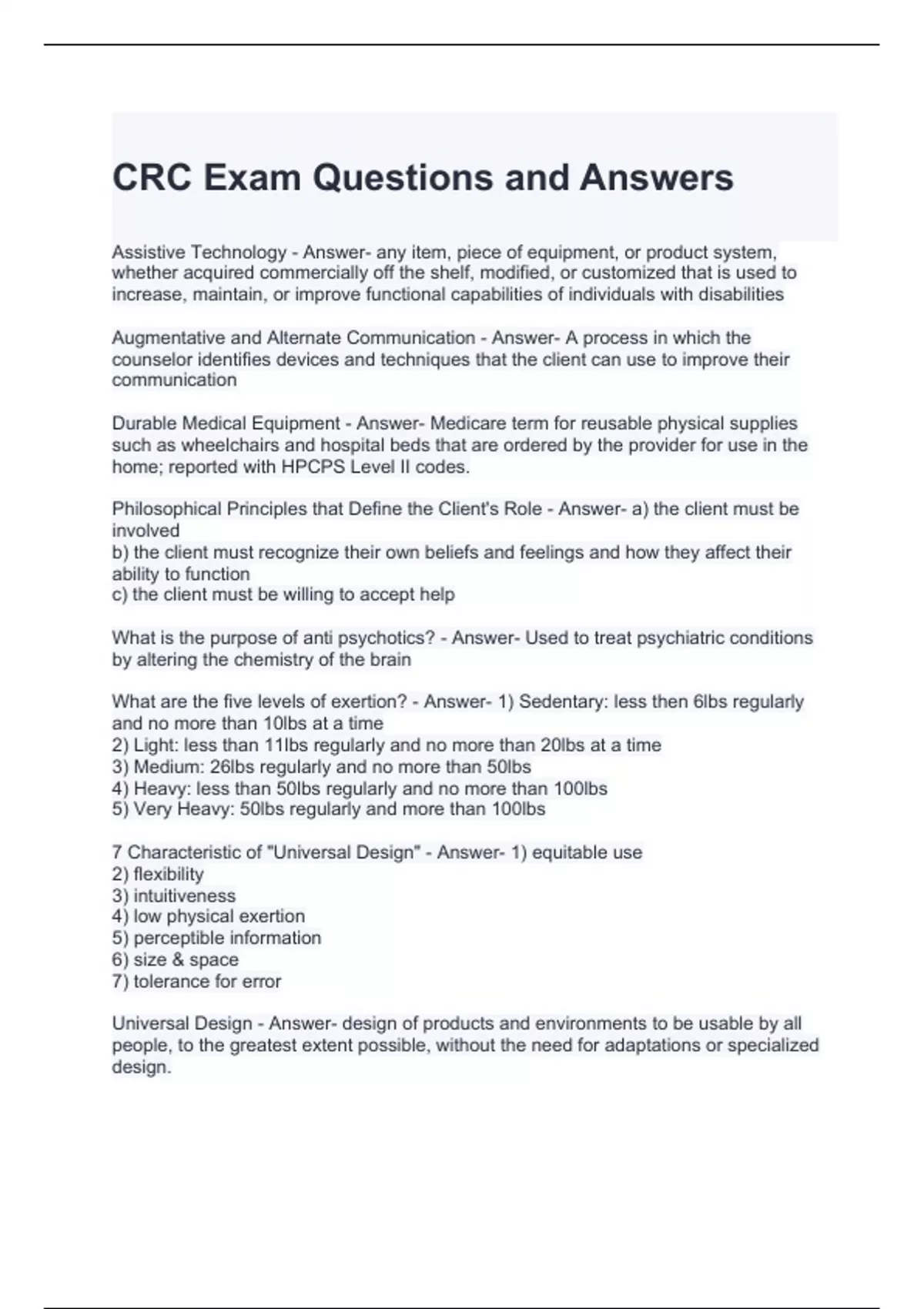 CRC Exam Questions and Answers 100% correct - CRC - Stuvia US