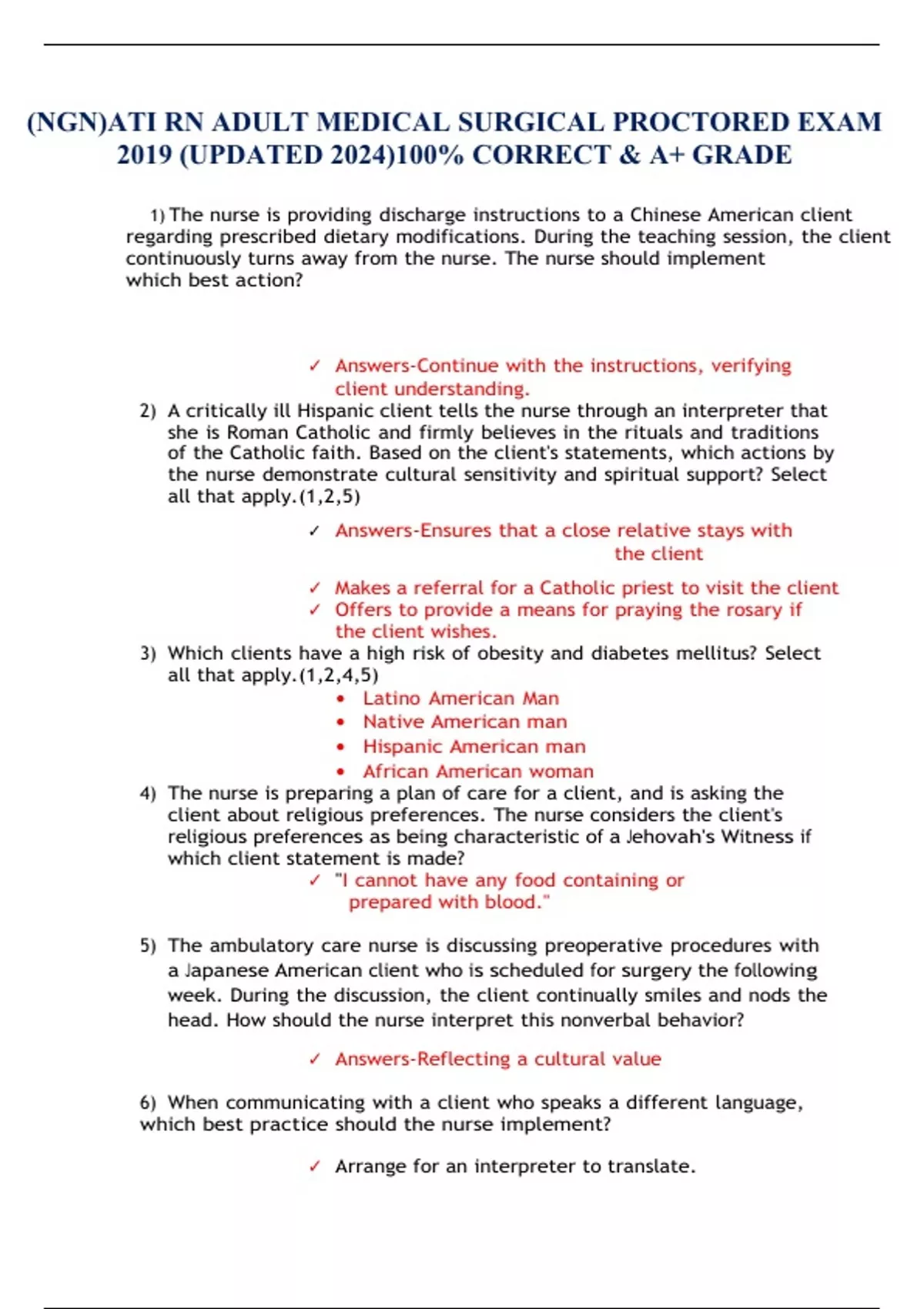 (NGN)ATI RN ADULT MEDICAL SURGICAL PROCTORED EXAM 2019 (UPDATED 2024 ...