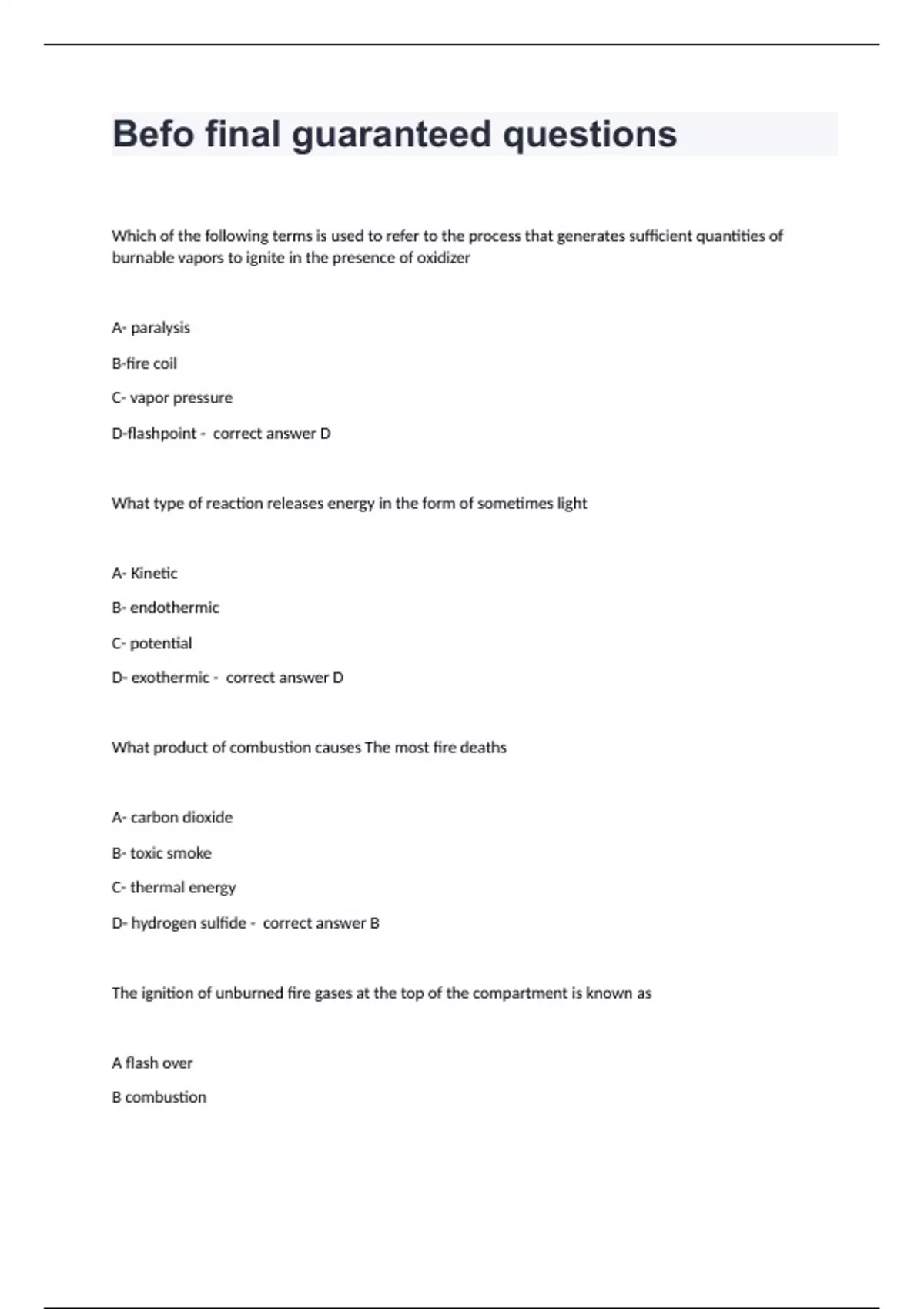 Befo final guaranteed questions with answers graded A+ 2024/2025 ...