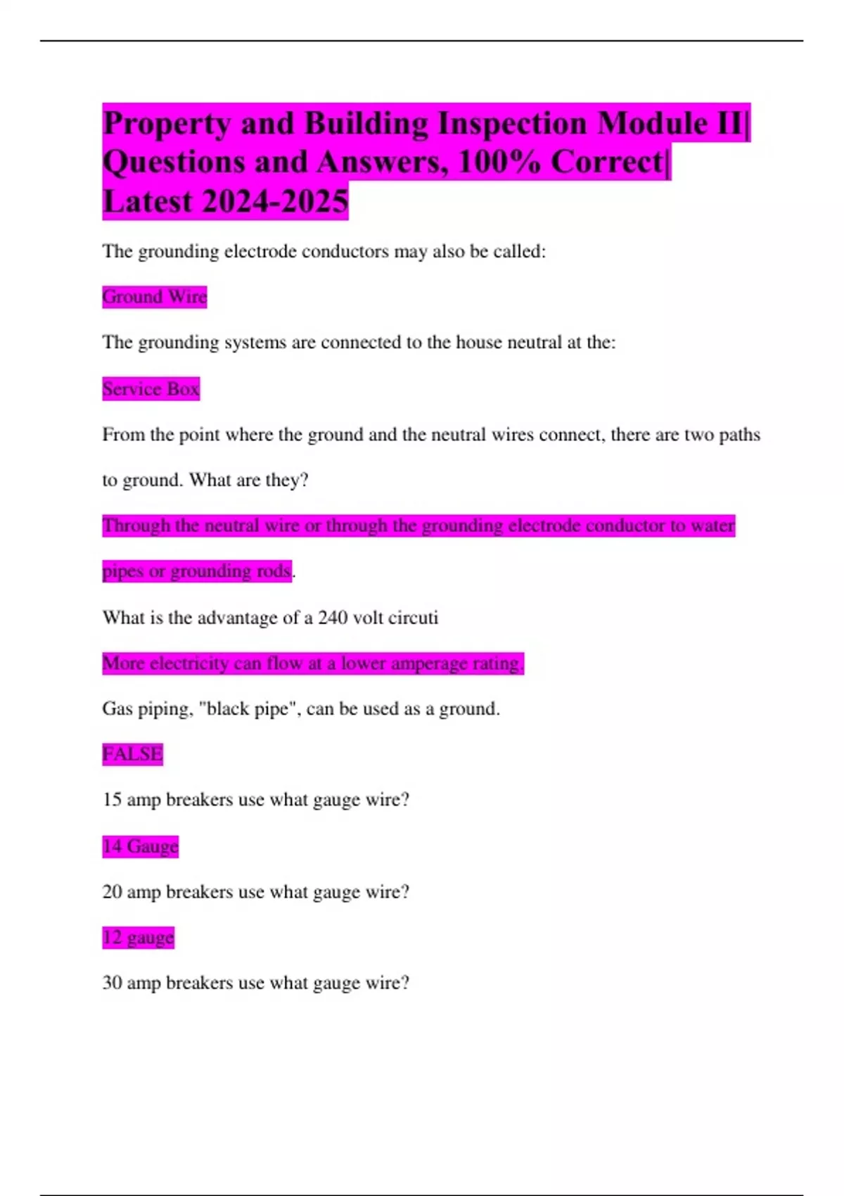 Property and Building Inspection Module II| Questions and Answers, 100% ...