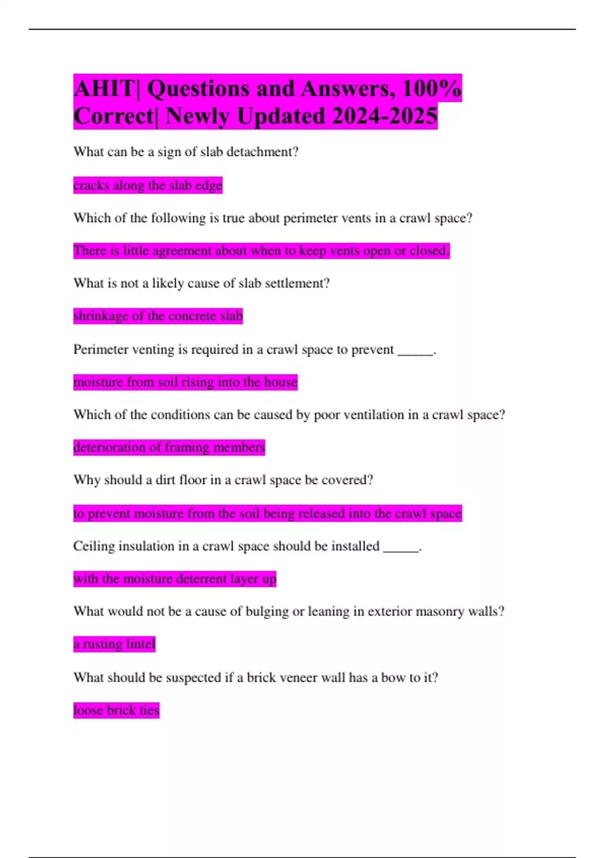 AHIT| Questions and Answers, 100% Correct| Newly Updated - Ahit - Stuvia US