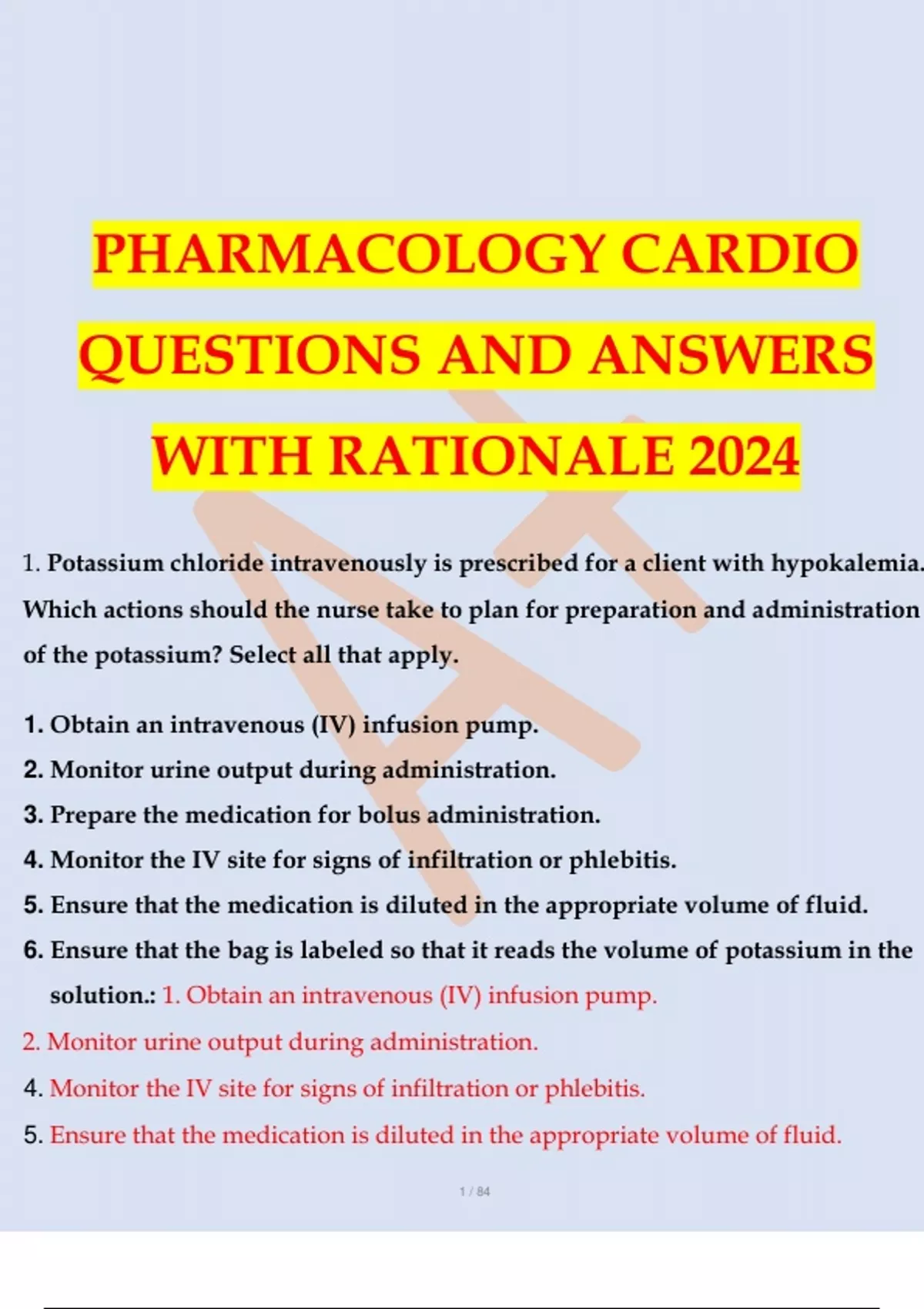 PHARMACOLOGY CARDIO 120 QUESTIONS AND ANSWERS WITH RATIONALE 2024 ...