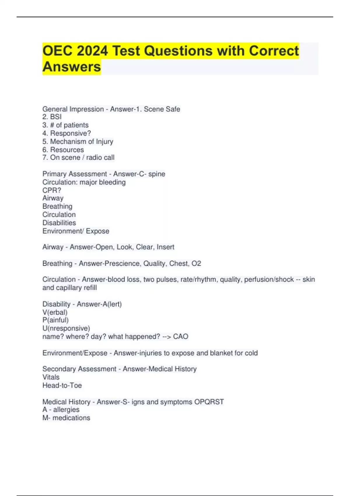 OEC 2024 Test Questions with Correct Answers - OEC - Stuvia US