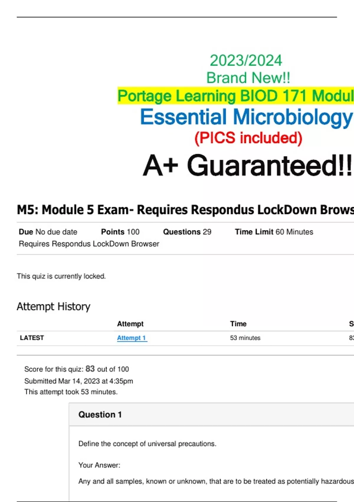 2023/2024 Brand New!! Portage Learning BIOD 171 Module 5 Essential ...