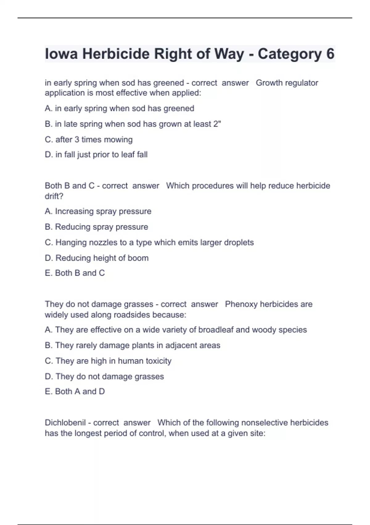 Iowa Herbicide Right of Way Questions and answers certified 2024 - Iowa ...