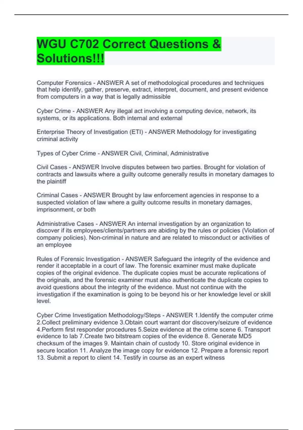 WGU C702 Correct Questions & Solutions!!! - WGU C702 - Stuvia US