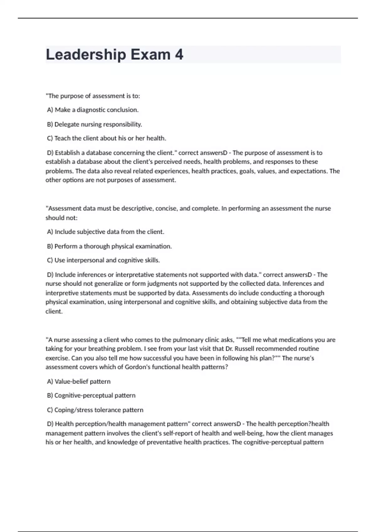 Leadership Exam 4 2024 with 100% correct answers - Leadership Ex ...