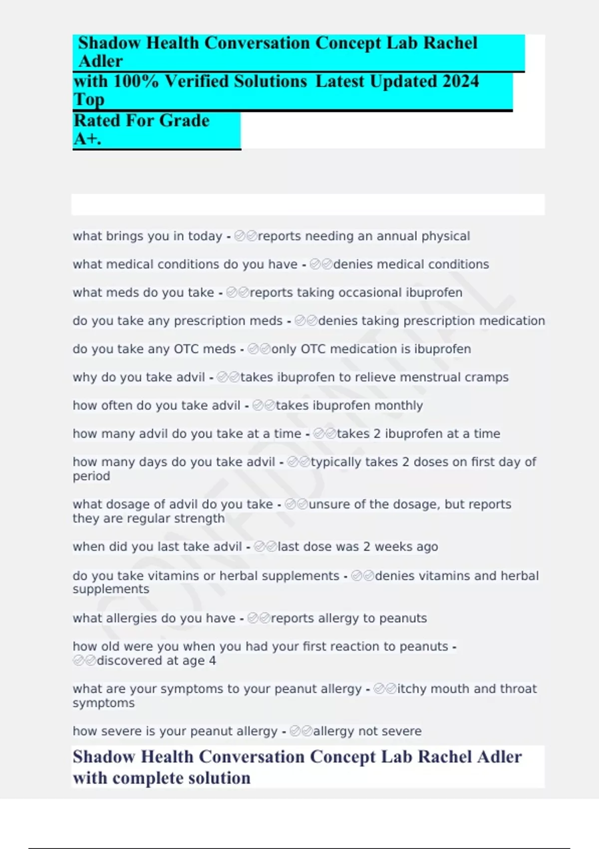 Shadow health conversation concept lab rachel adler with 100 verified ...