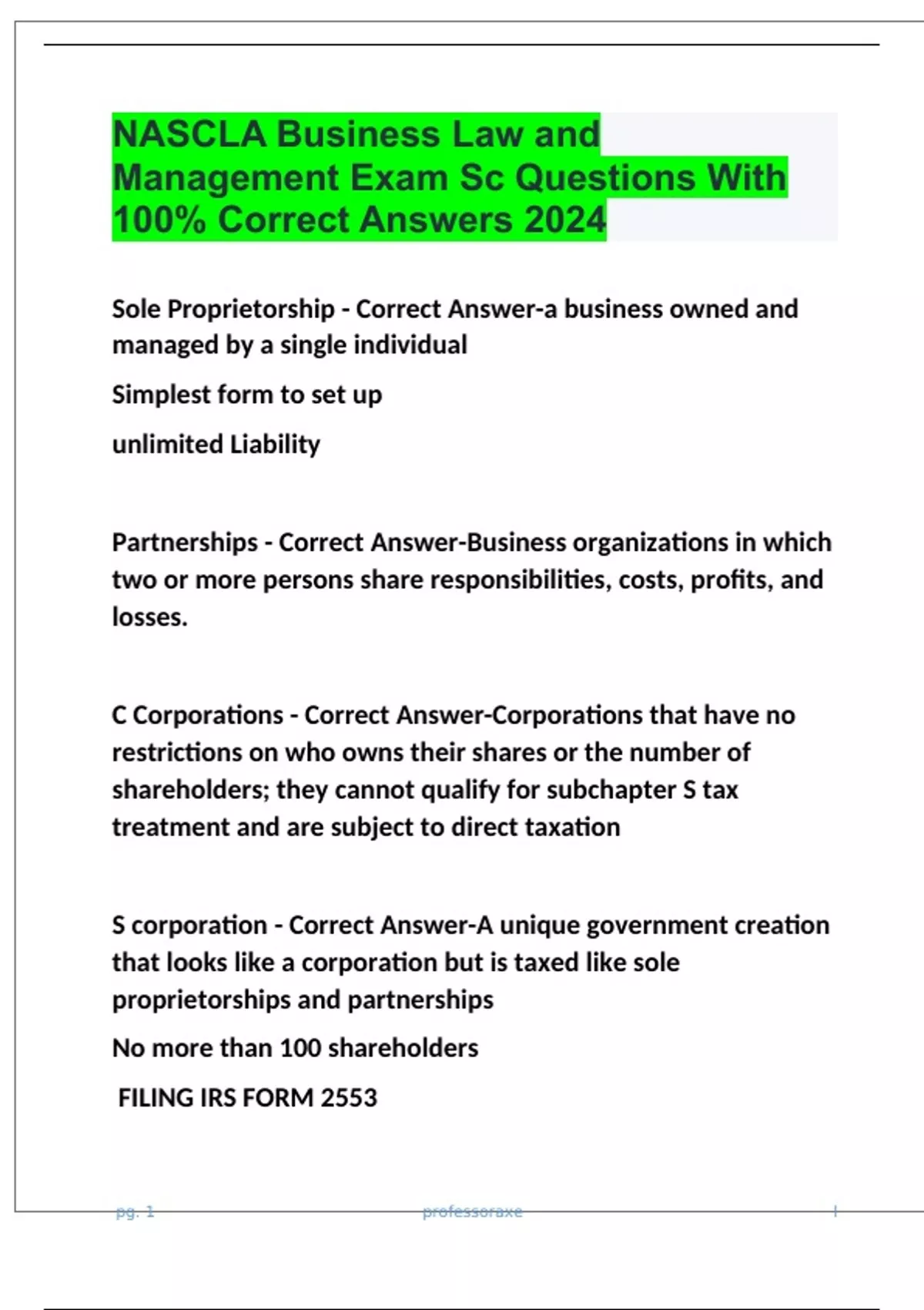 NASCLA Business Law and Management Exam Sc Questions With 100% Correct ...