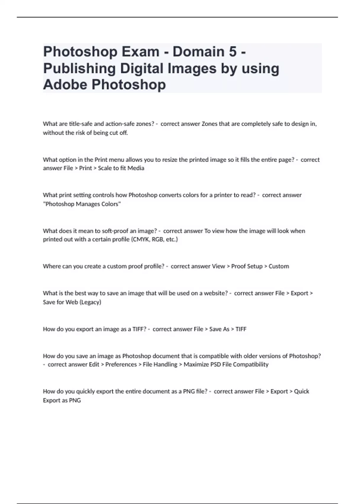 Photoshop Exam - Domain 5 - Publishing Digital Images by using Adobe ...