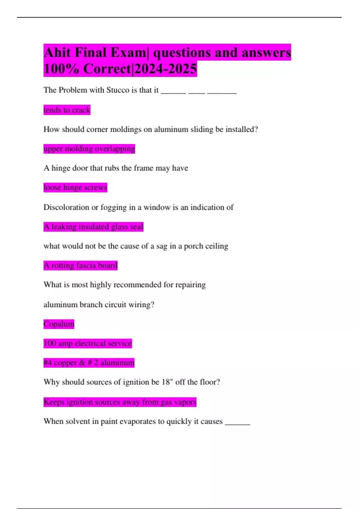 Ahit Final Exam| questions and answers 100% Correct| - AHIT - Stuvia US