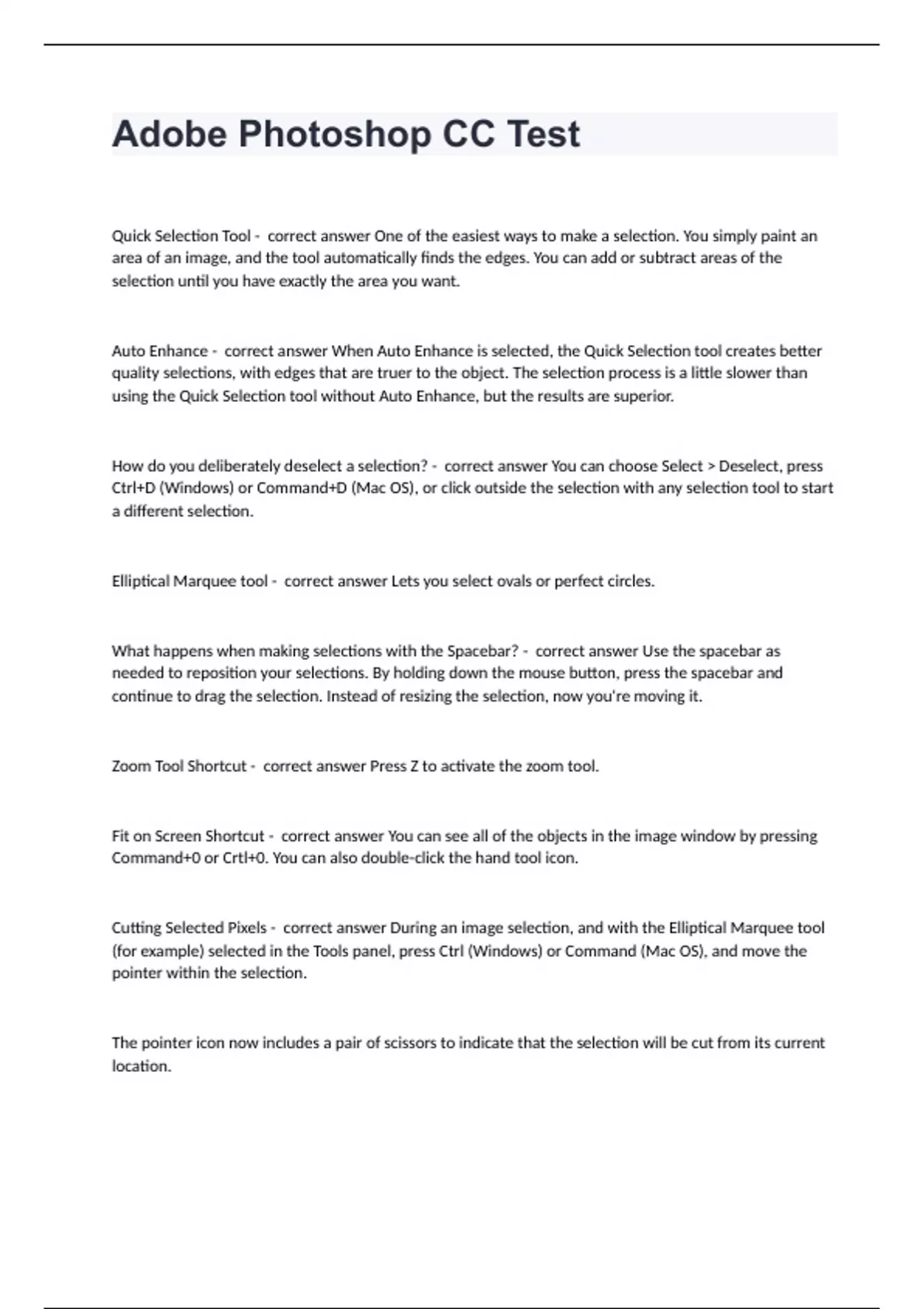 Adobe Photoshop CC Test Question and answers correctly solved 2024 ...