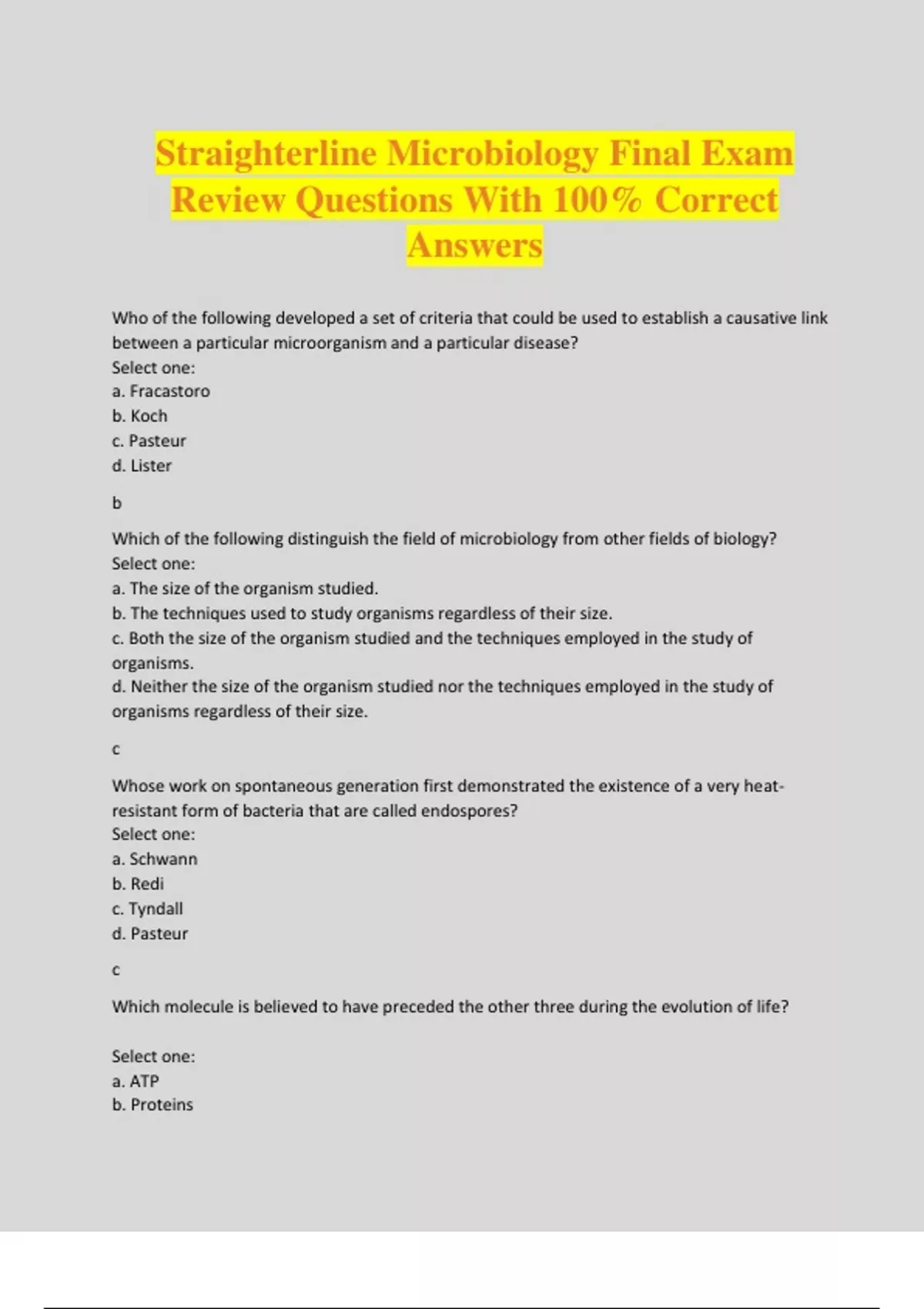 Straighterline Microbiology Final Exam Review Questions With 100% ...