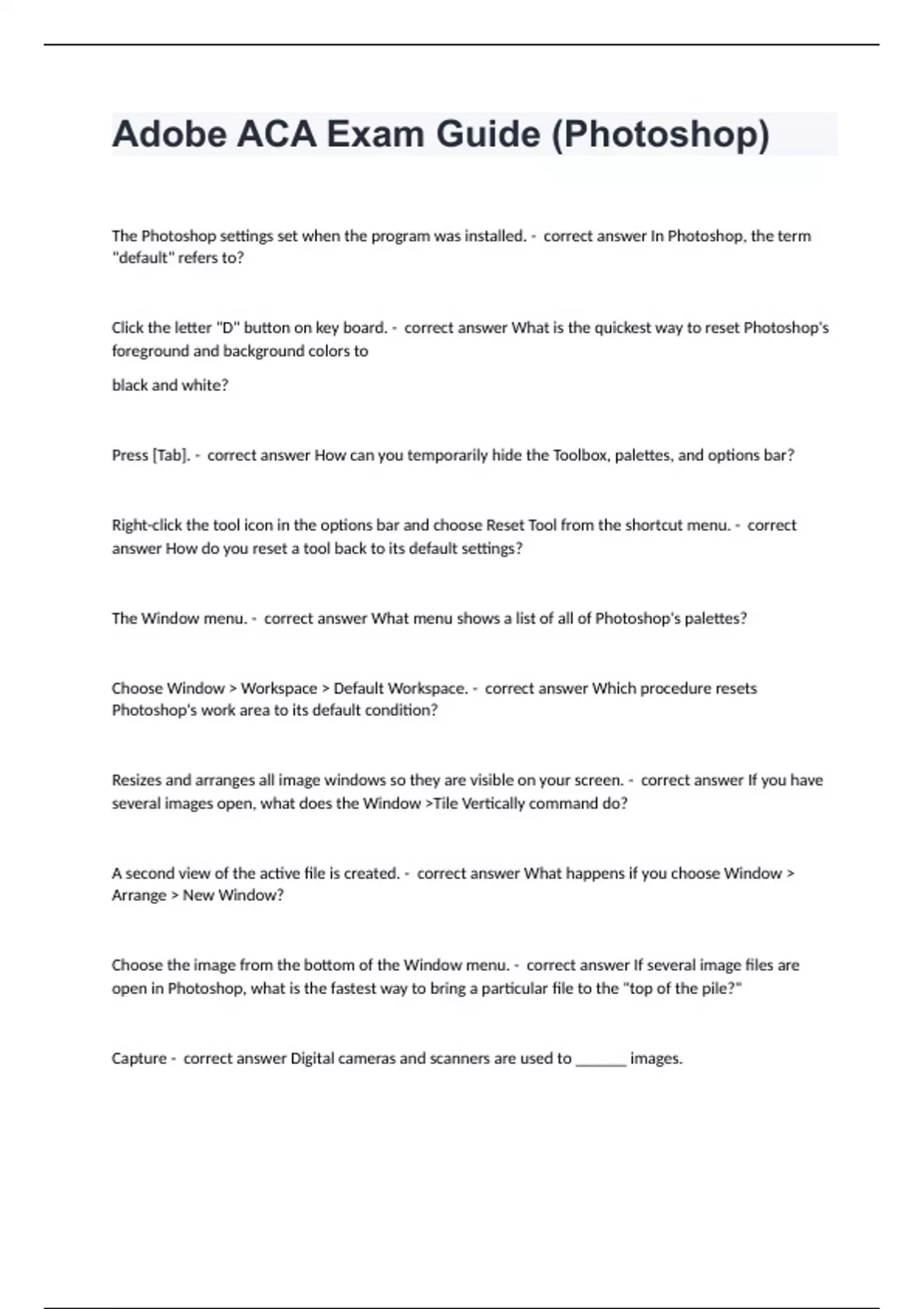 Adobe ACA Exam Guide (Photoshop) Question and answers correctly solved ...