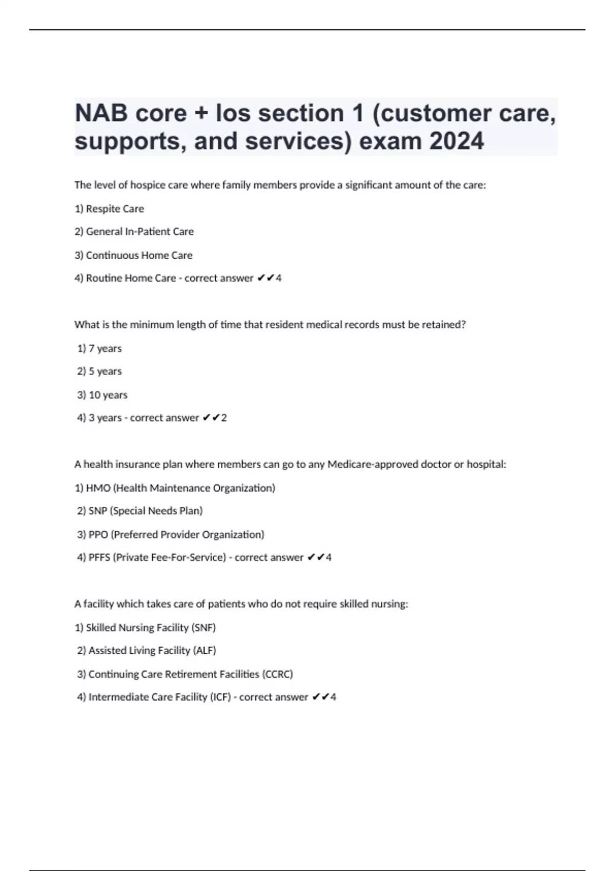 NAB core + los section 1 (customer care, supports, and services) exam ...