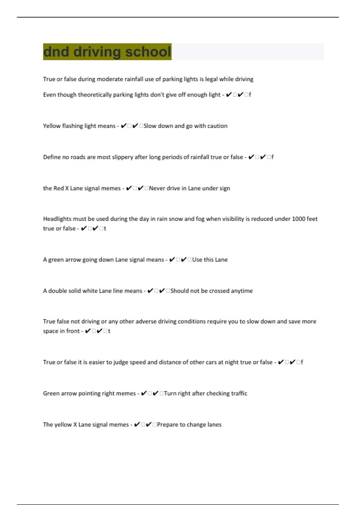 dnd driving school 175 Questions with 100% Correct Answers | Updated ...