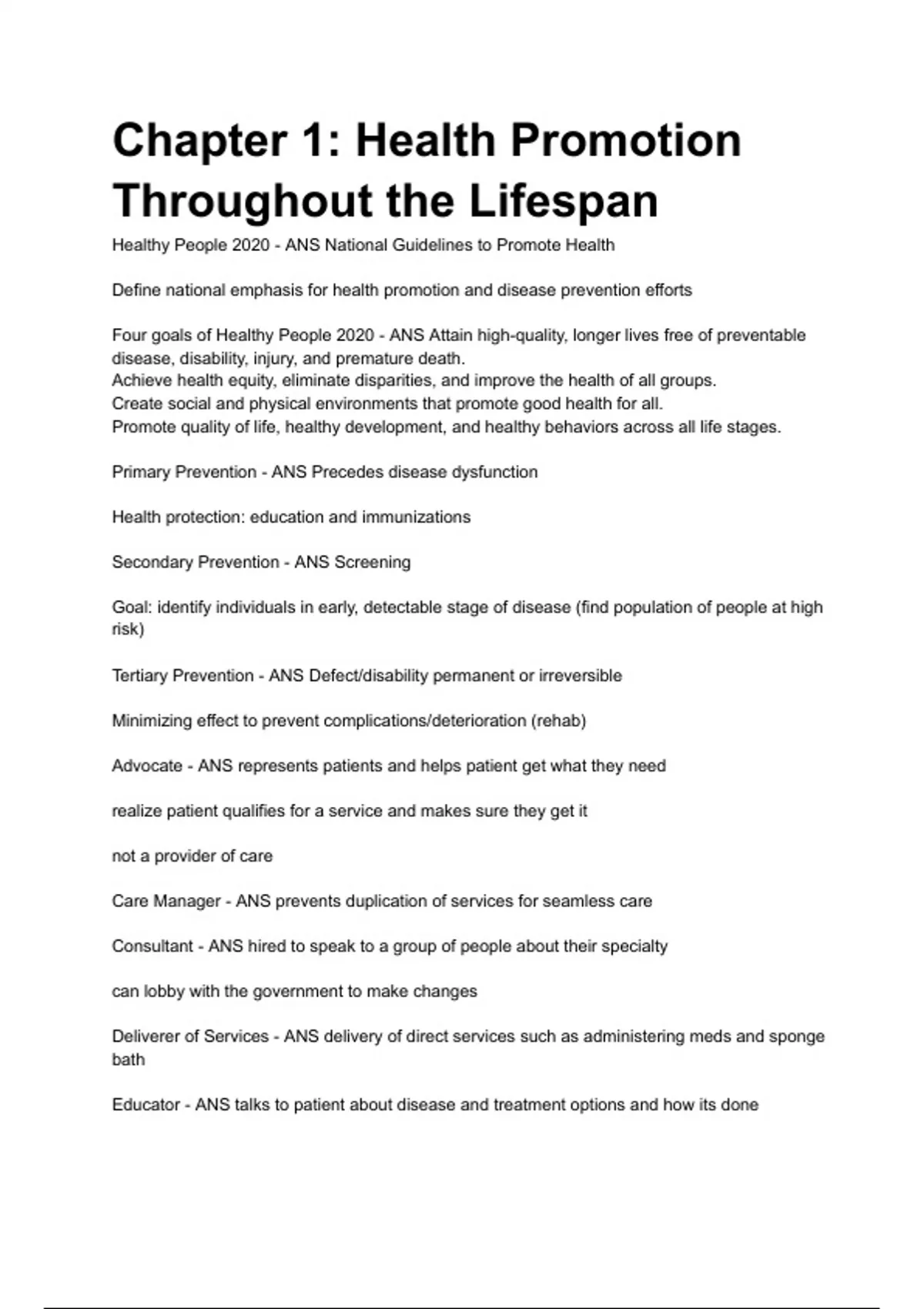 Chapter 1: Health Promotion Throughout the Lifespan A+ RATED - NURSING ...