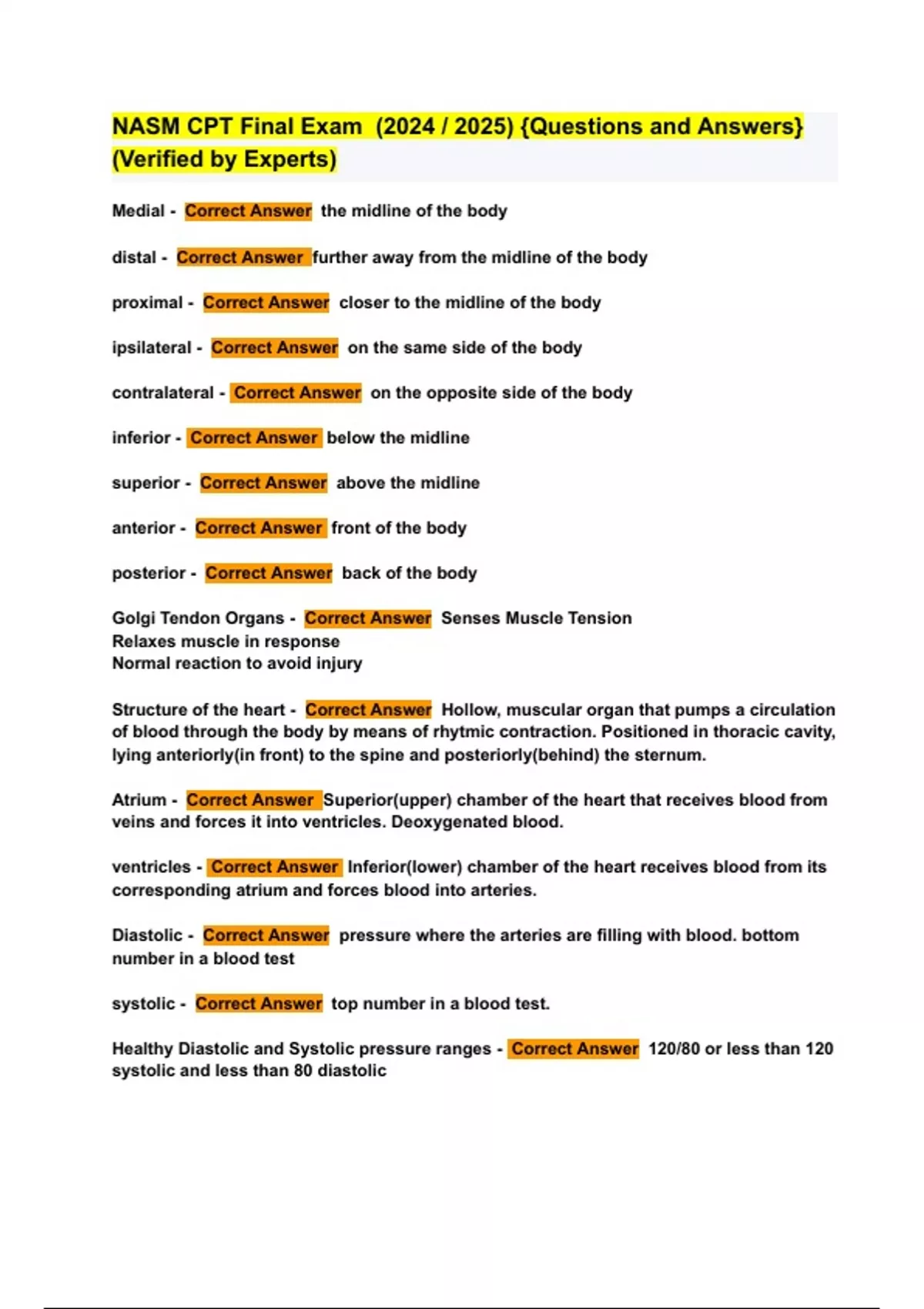 NASM CPT Final Exam (2024 / 2025) {Questions and Answers} (Verified by Experts) - NASM CPT ...