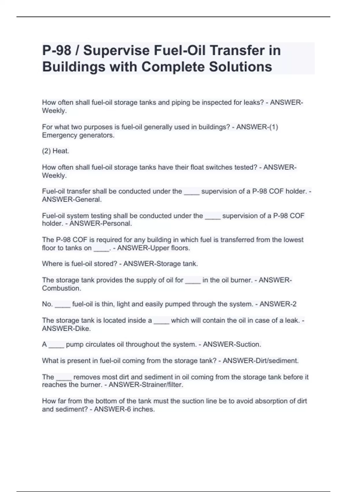 P-98 / Supervise Fuel-Oil Transfer in Buildings with Complete Solutions ...