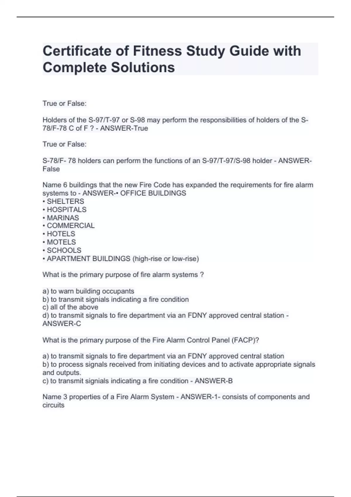 Certificate of Fitness Study Guide with Complete Solutions ...