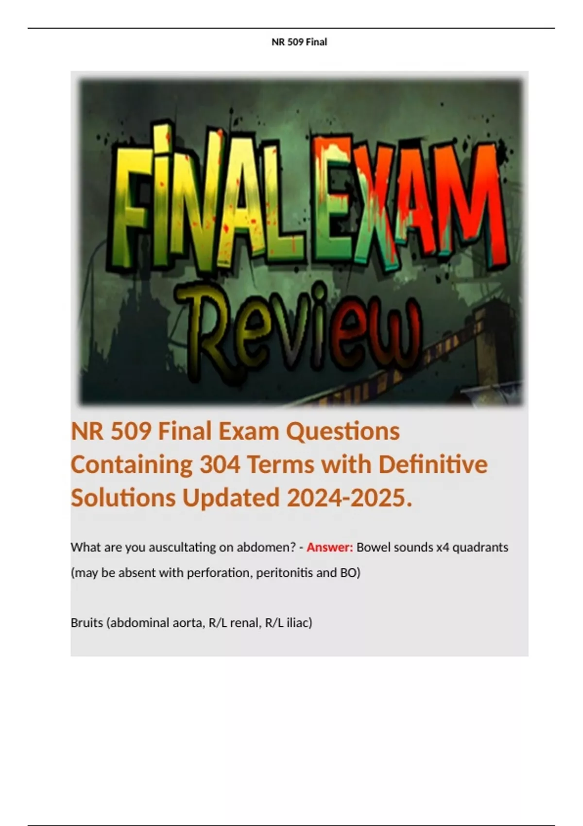 NR 509 Final Exam Questions Containing 304 Terms with Definitive ...
