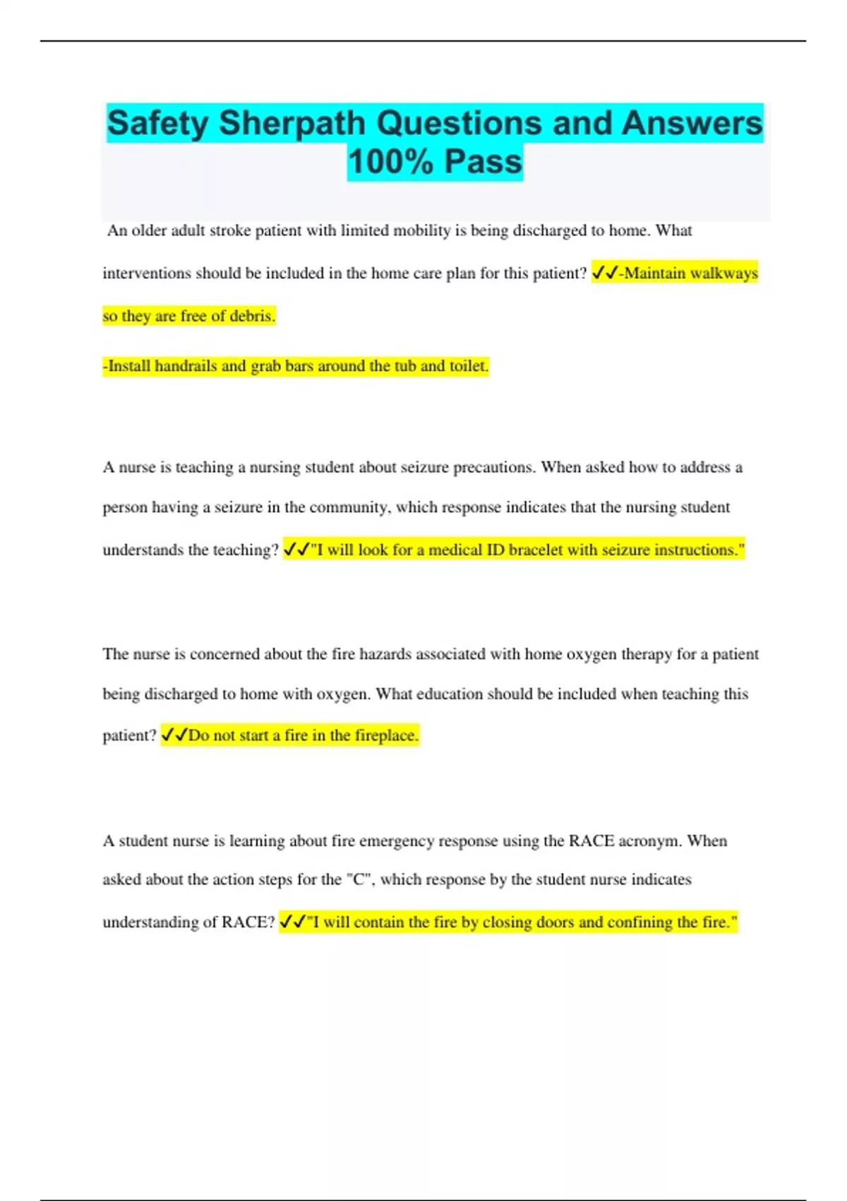 Safety Sherpath Questions and Answers 100% Pass - Safety Sherpath - Stuvia US