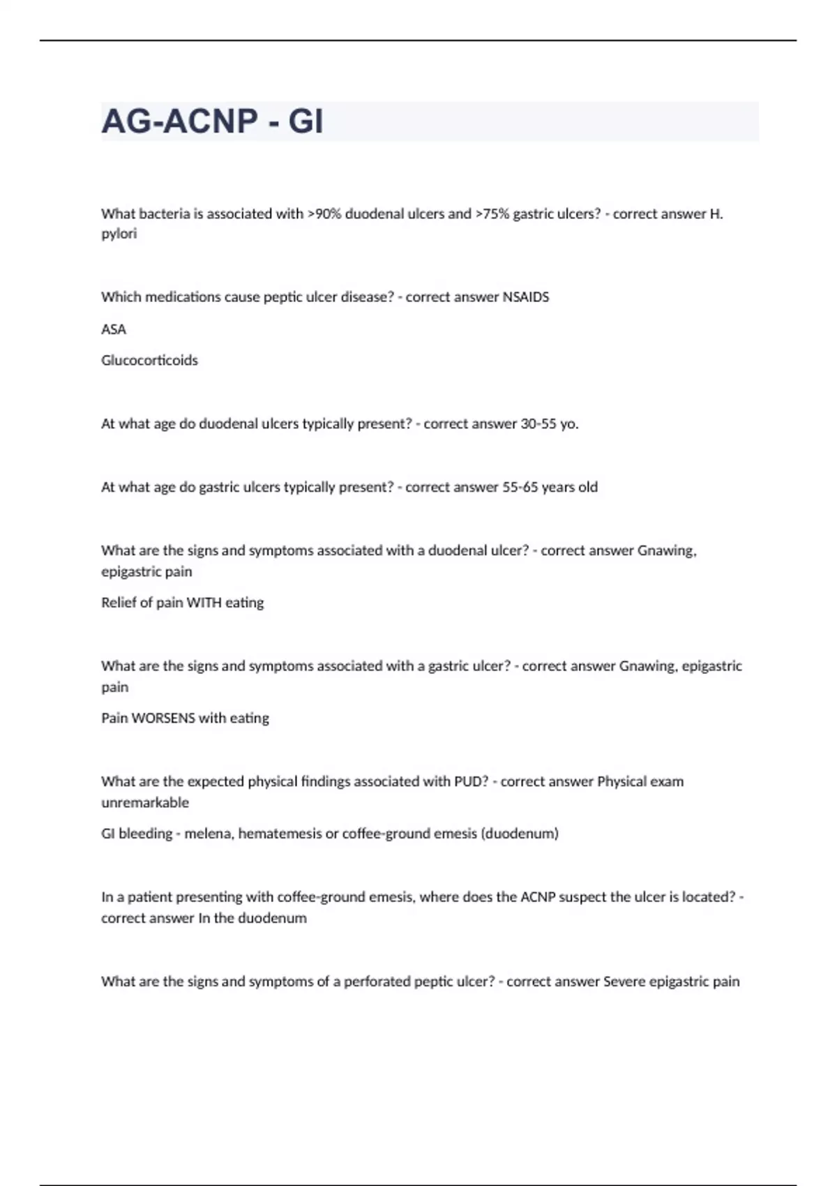 AG-ACNP - GI Questions with complete solution 2024 - AGACNP - Stuvia US