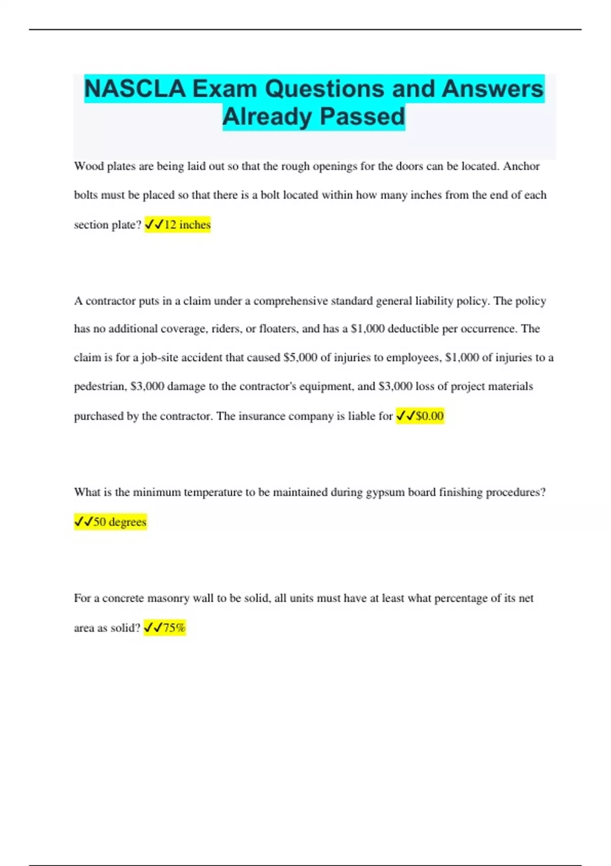 NASCLA Bundled Exams Questions and Answers Multiple Versions Latest ...