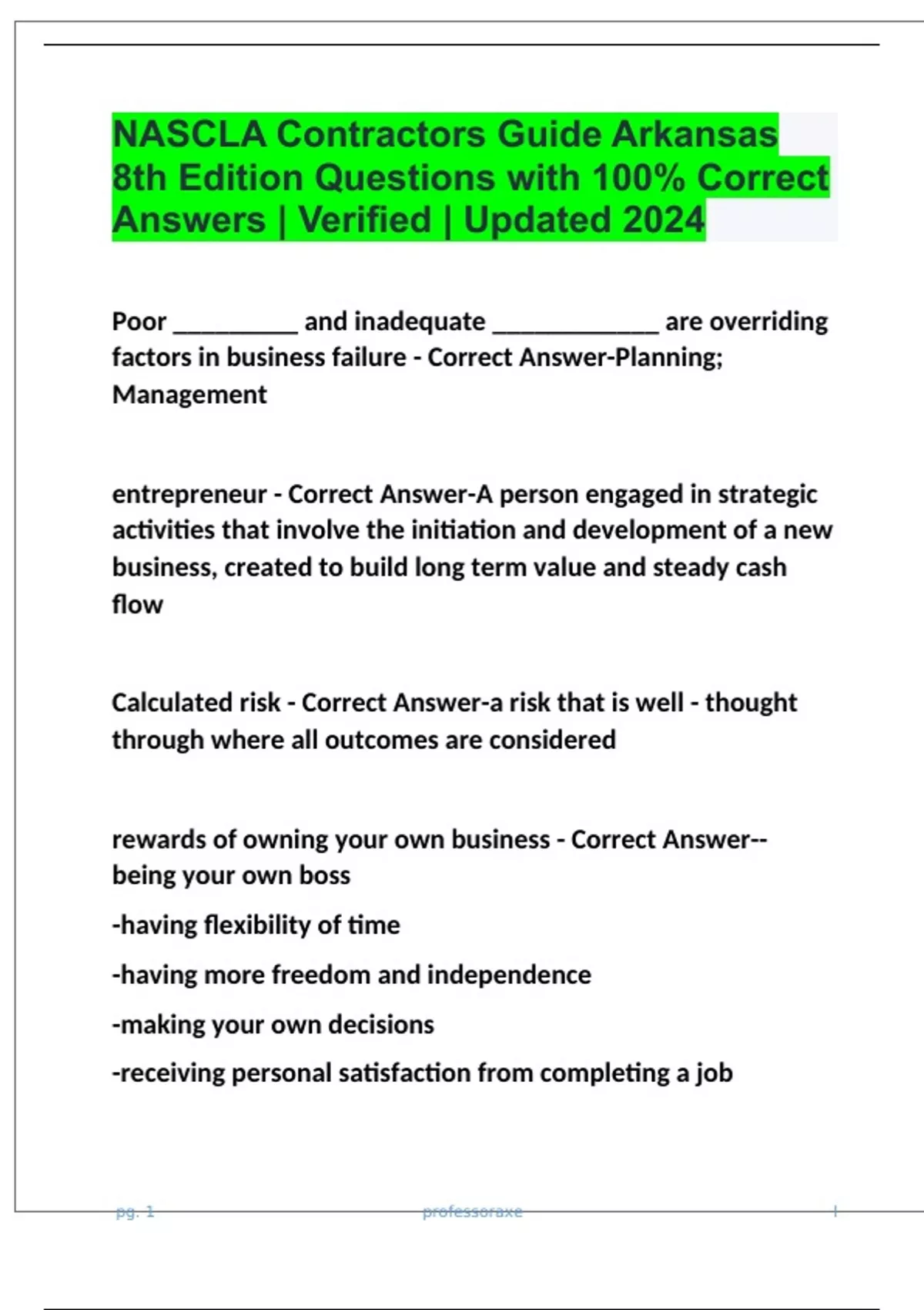NASCLA Contractors Guide Arkansas 8th Edition Questions with 100% ...