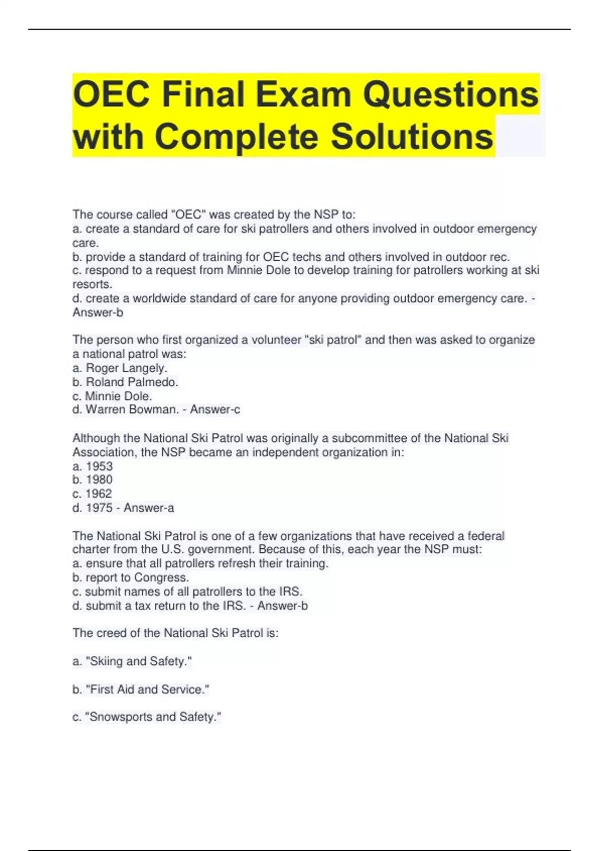 Bundle For OEC 2024 Exam Questions with Complete Solutions - Stuvia US