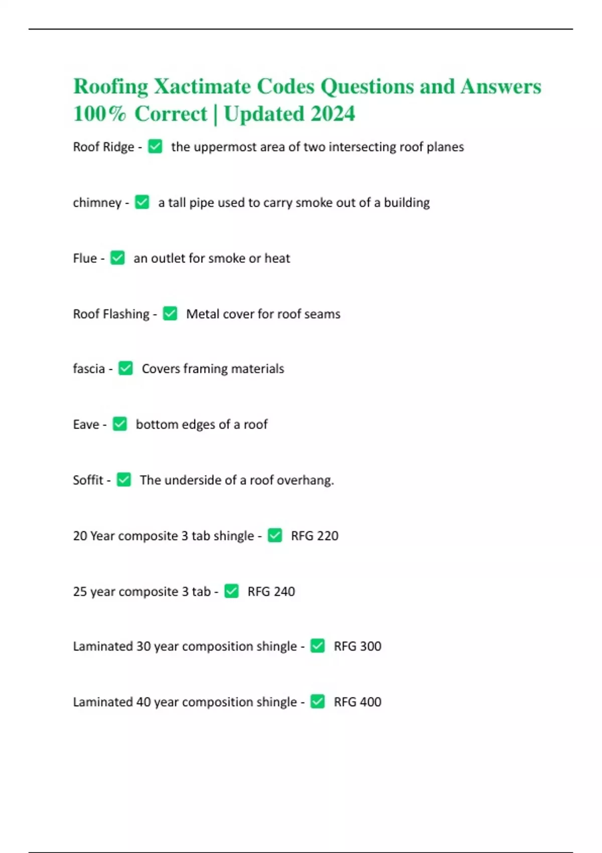 Roofing Xactimate Codes Questions and Answers 100% Correct | Updated ...