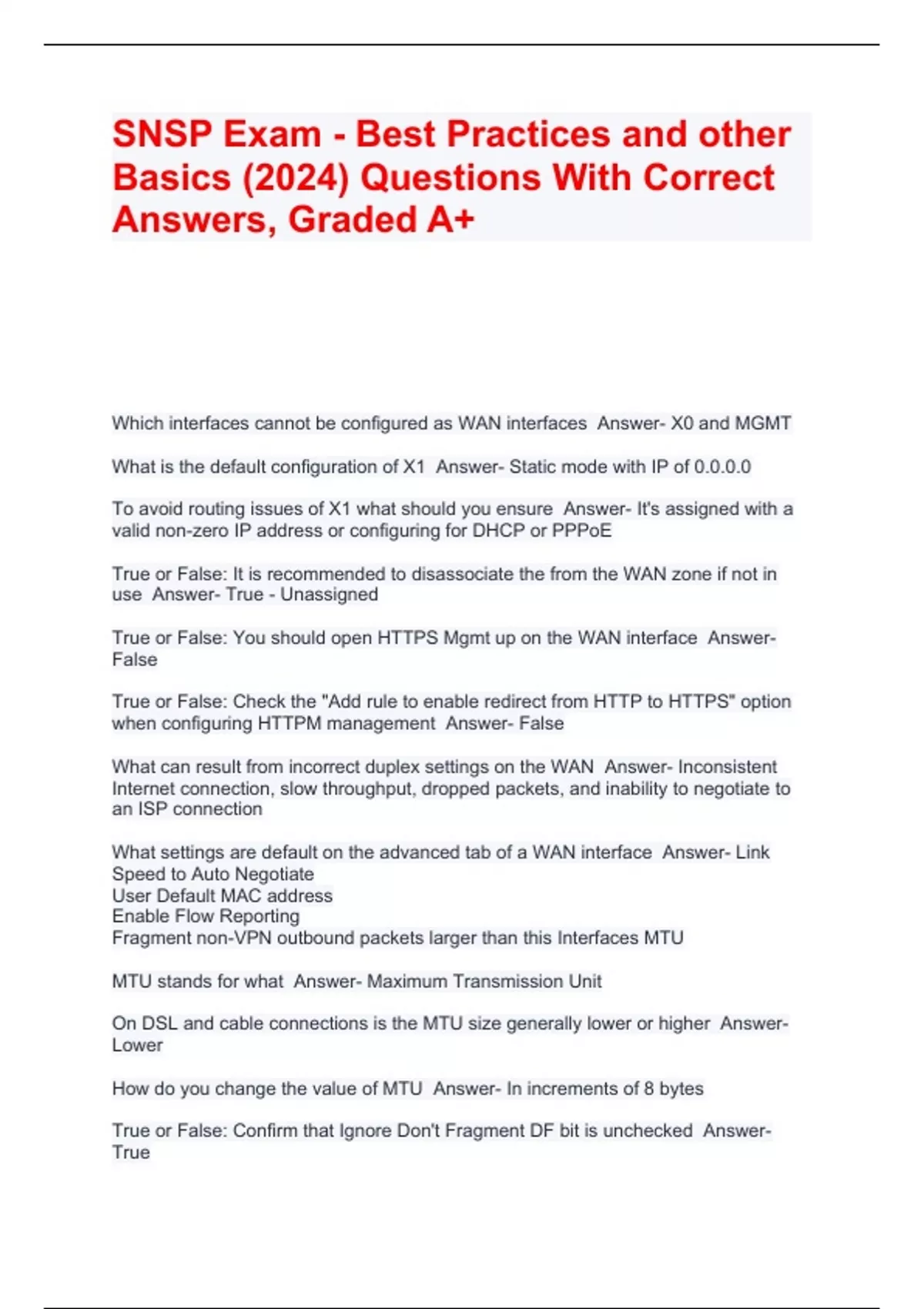 SNSP Exam - Best Practices and other Basics (2024) Questions With ...