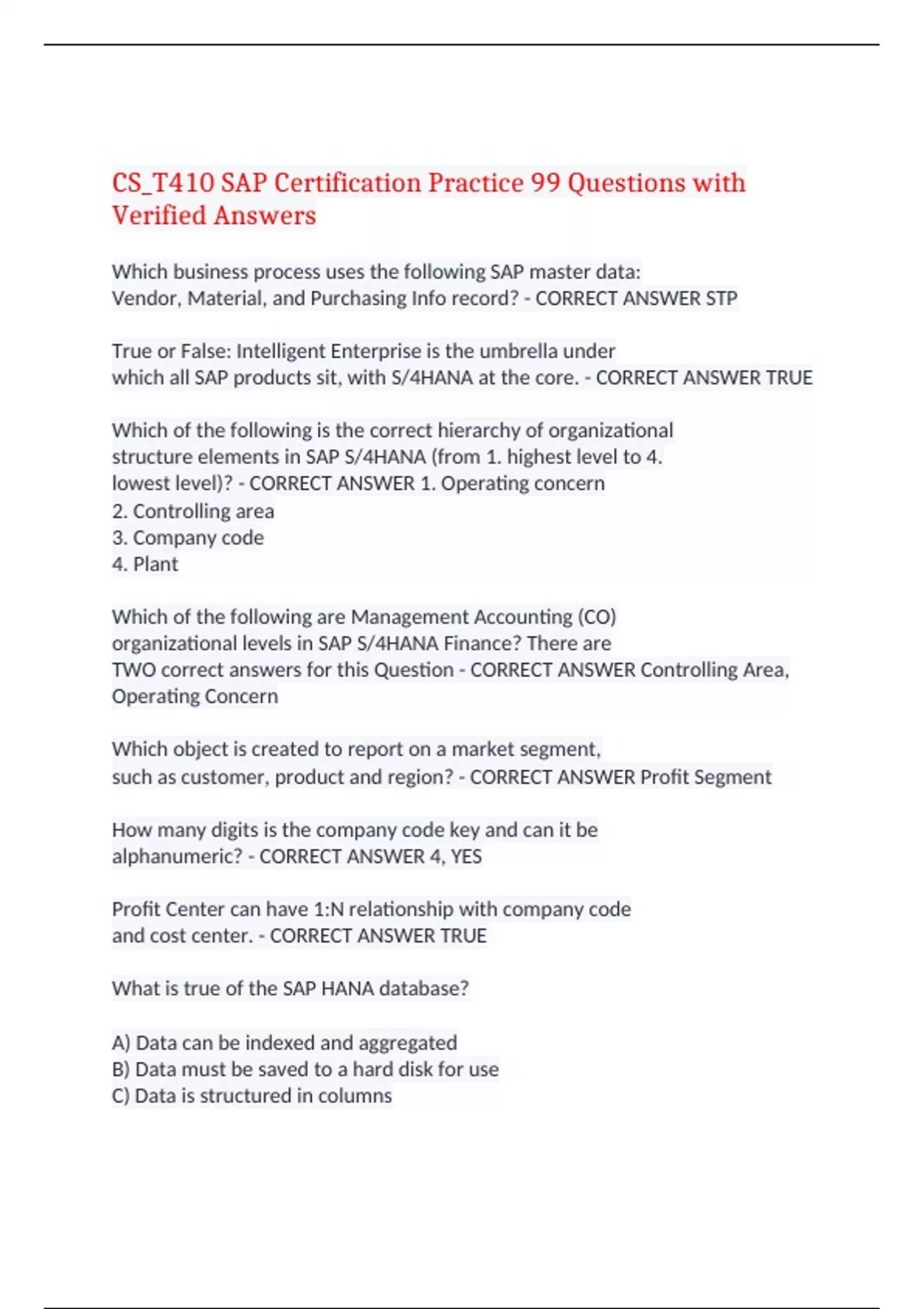 CS_T410 SAP Certification Practice 99 Questions with Verified Answers ...