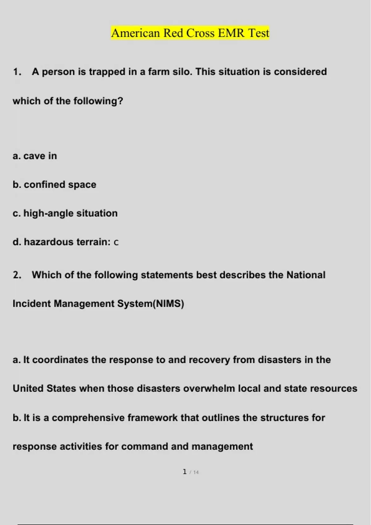 American Red Cross EMR Test Exam 2025 Questions And Answers - American ...