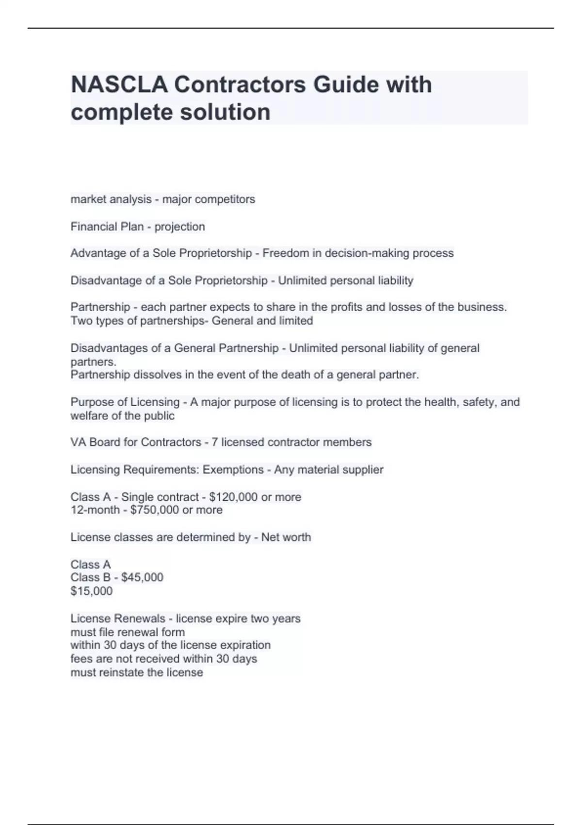 NASCLA Contractors Guide 2024 with complete solution - Nursing - Stuvia US