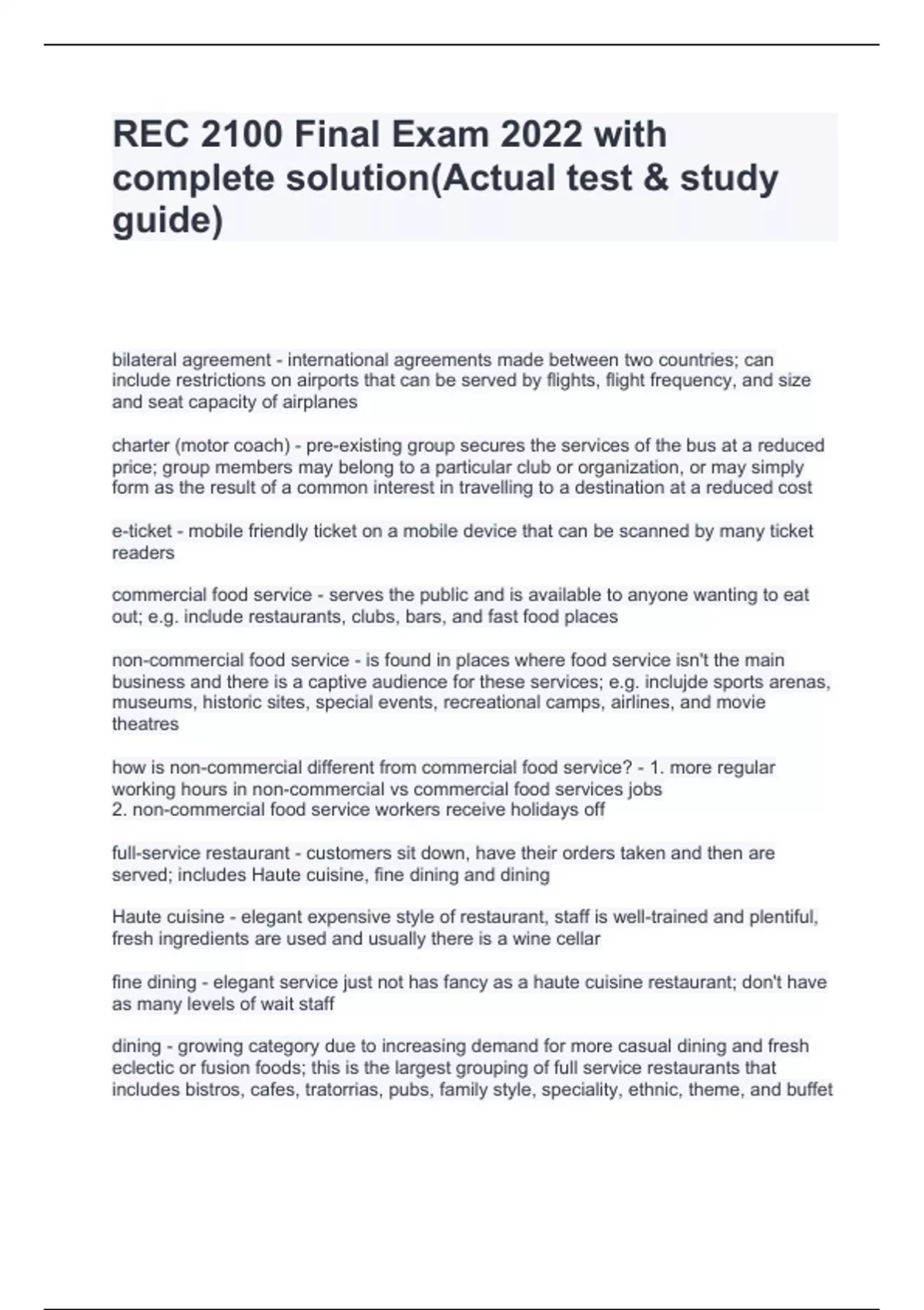 REC 2100 FINAL EXAM 2024 WITH COMPLETE SOLUTION - Nursing - Stuvia US