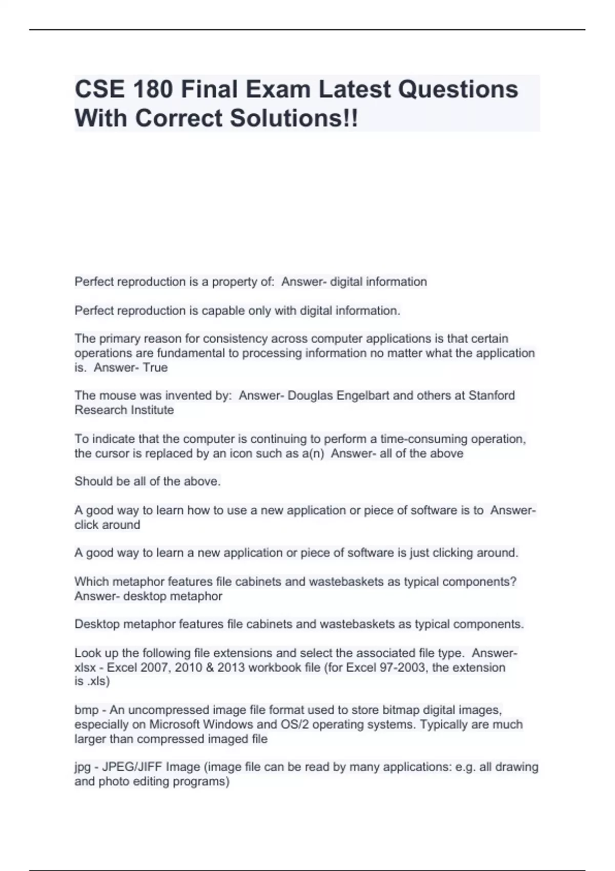 CSE 180 Final Exam Latest Questions With Correct Solutions!! - ASU CSE ...