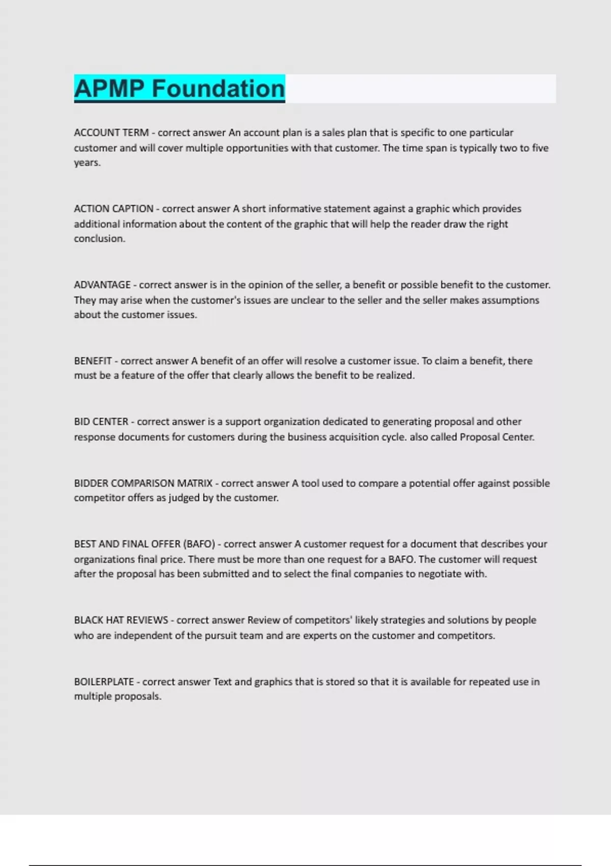 APMP Foundation Questions and answers latest update - APMP - Stuvia US