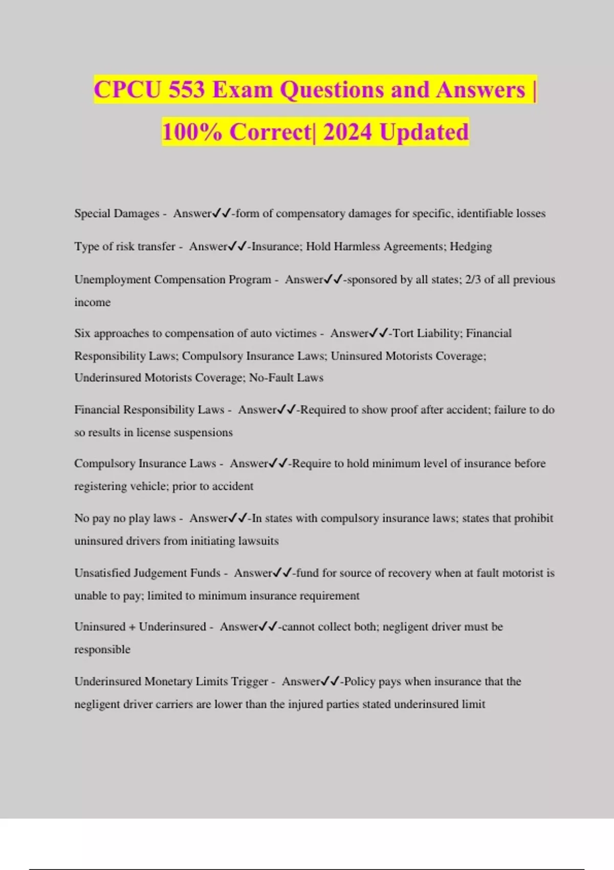 CPCU 553 Exam Questions and Answers | 100% Correct| 2024 Updated - CPCU ...