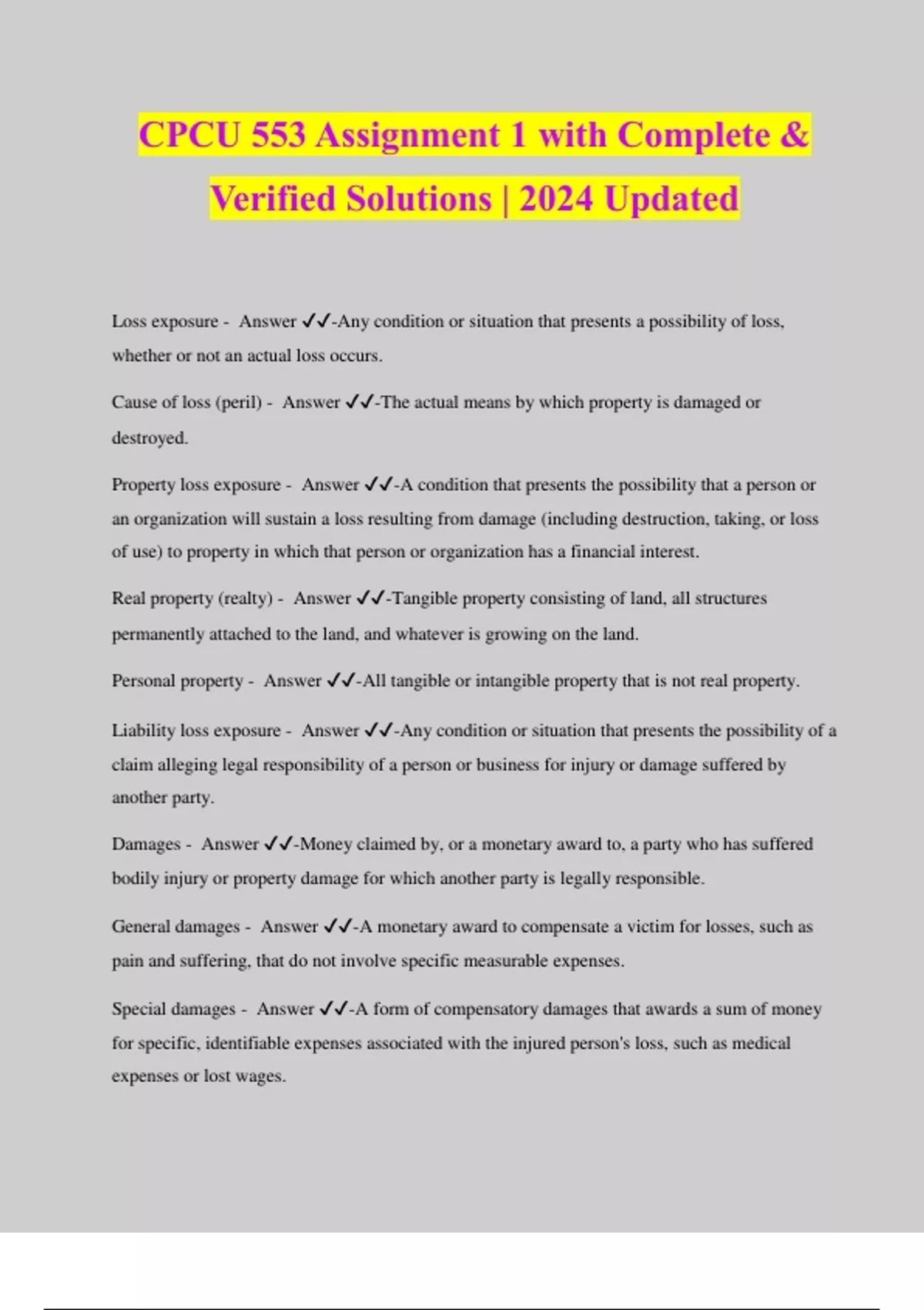CPCU 553 Assignment 1 with Complete & Verified Solutions | 2024 Updated ...