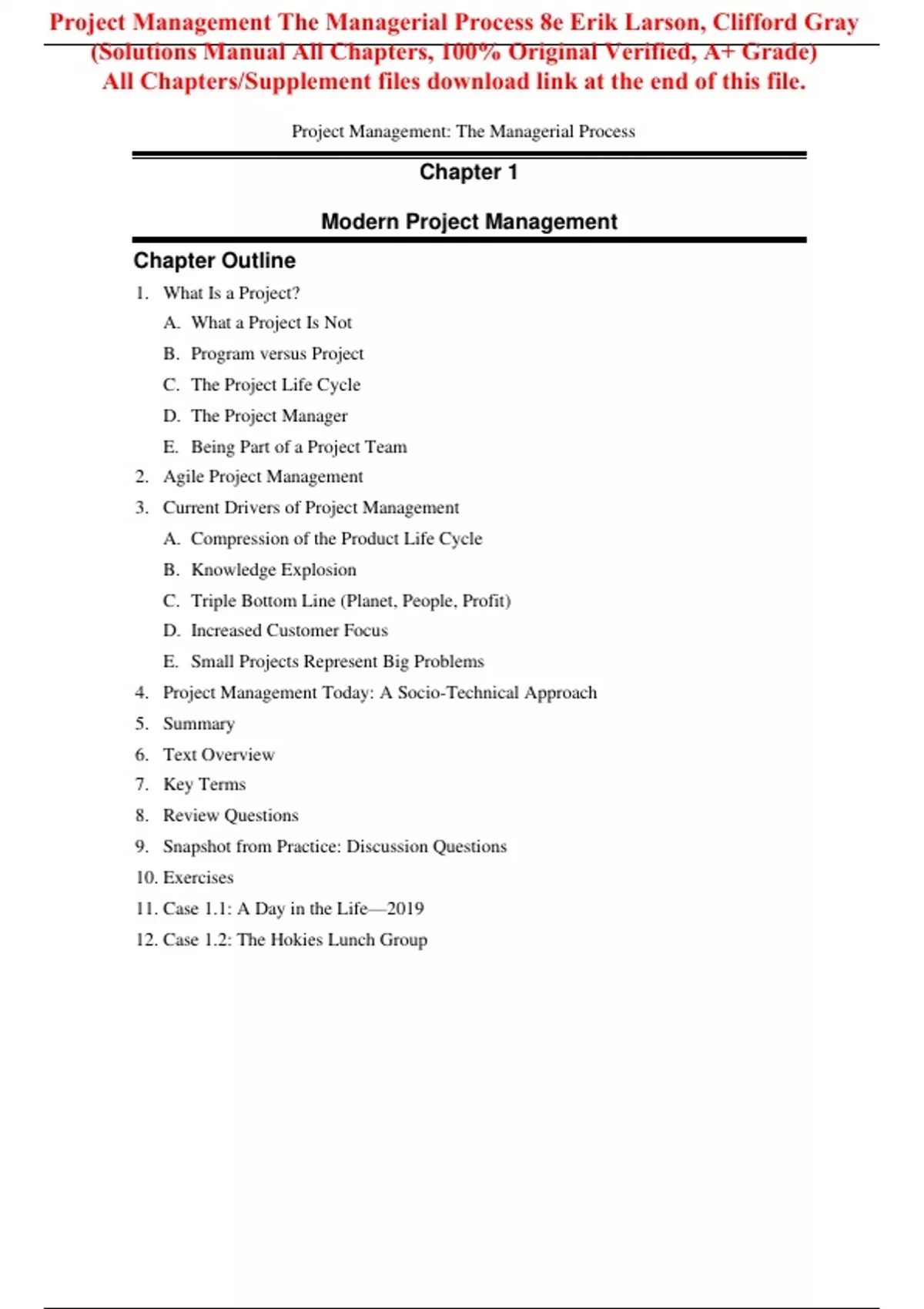 Solutions Manual with Test Bank For Project Management The Managerial ...